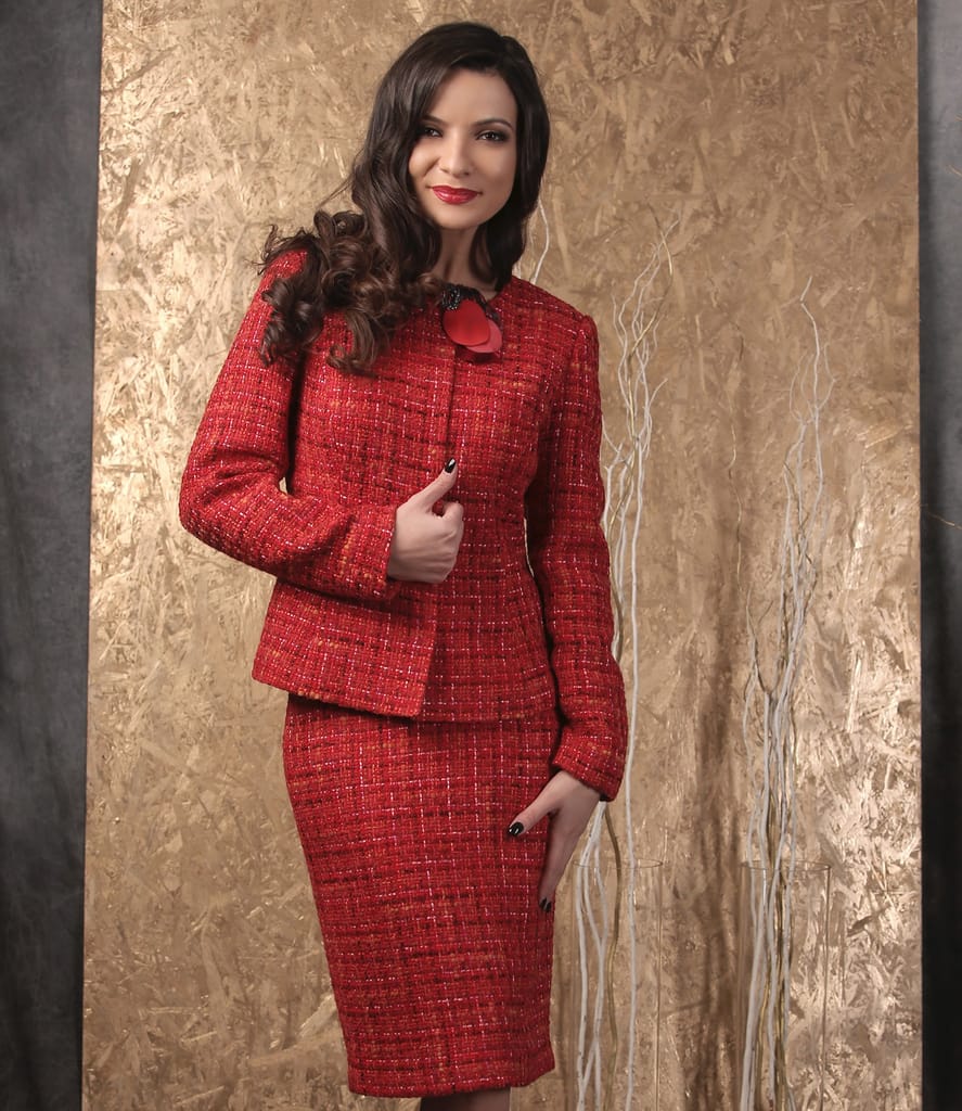 Sacou elegant din bucle multicolor si pantaloni din catifea - YOKKO