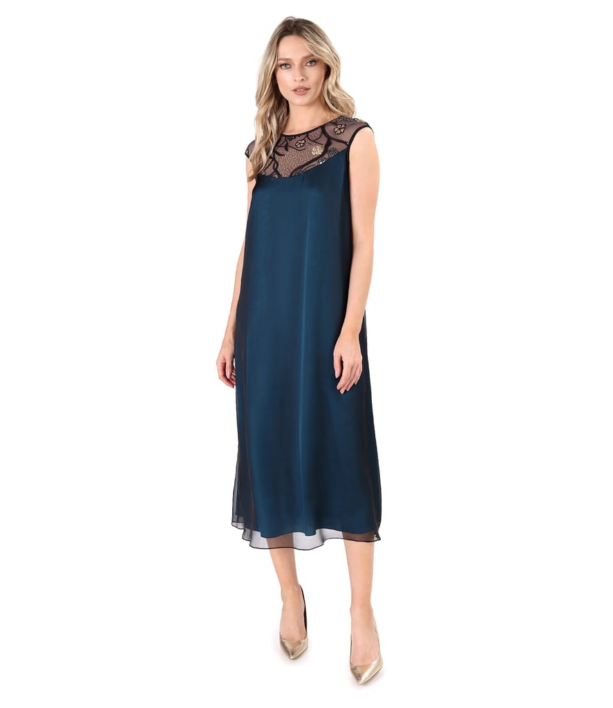 Rochie midi de ocazie cu platca din dantela cu paiete negru - YOKKO