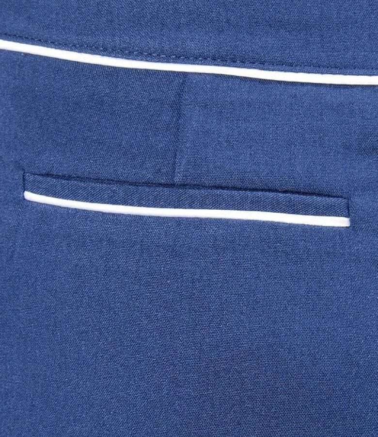 Fusta din viscoza creponata albastra cu slit lateral albastru - YOKKO