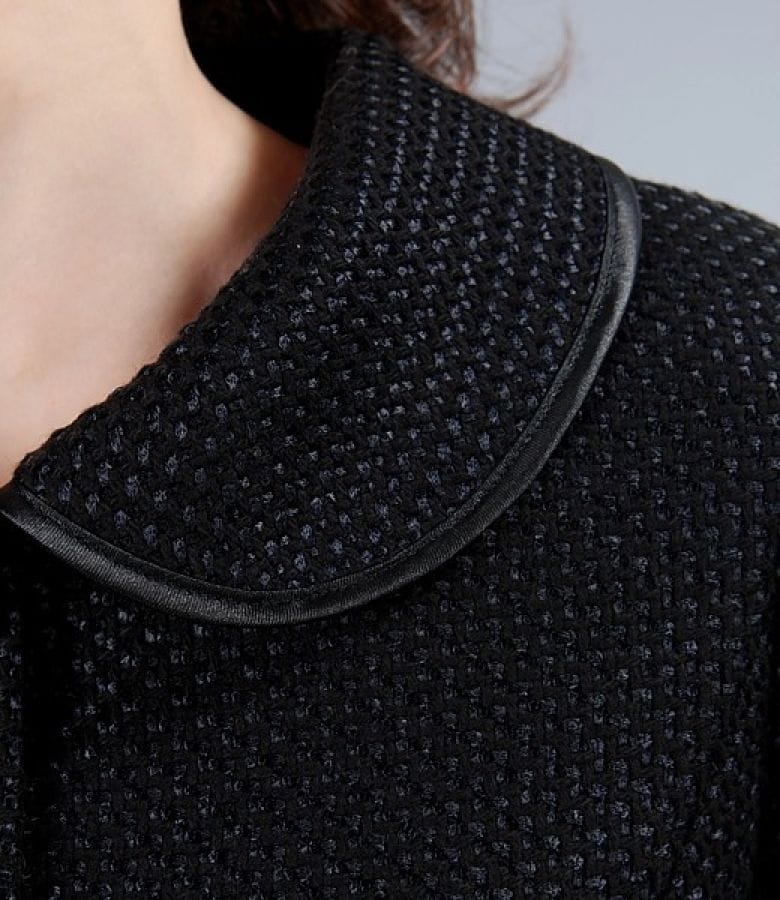 Sacou elegant negru cu lana virgina si garnitura de saten negru - YOKKO