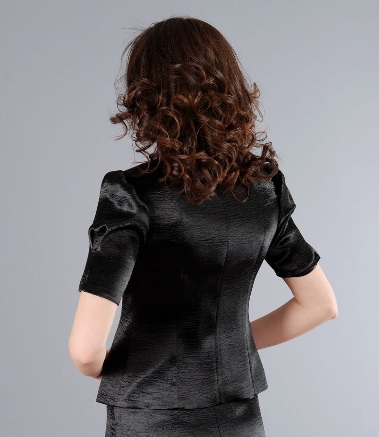 Sacou din saten elastic negru cu floare negru - YOKKO