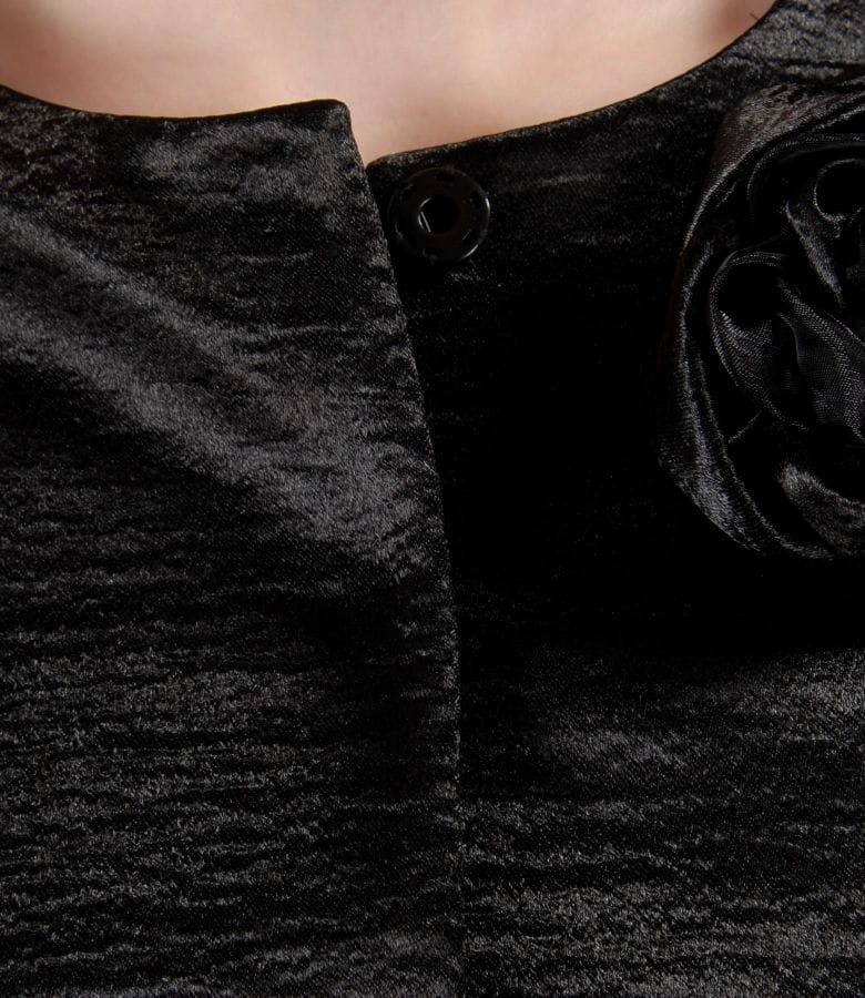 Sacou din saten elastic negru cu floare negru - YOKKO