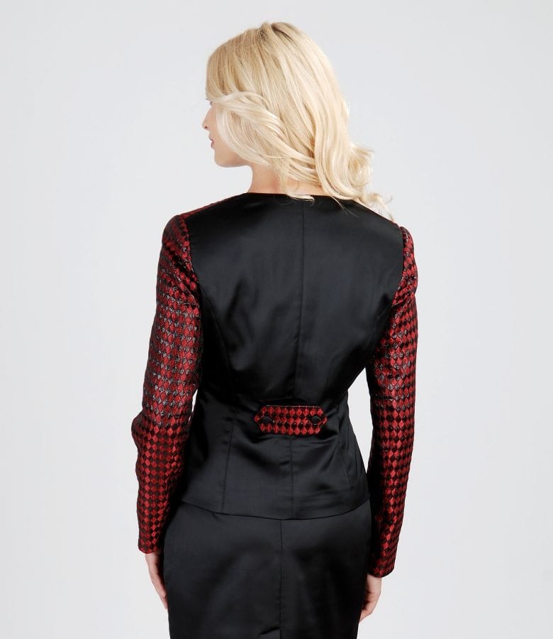 Sacou elegant din brocart si saten elastic grena-negru - YOKKO