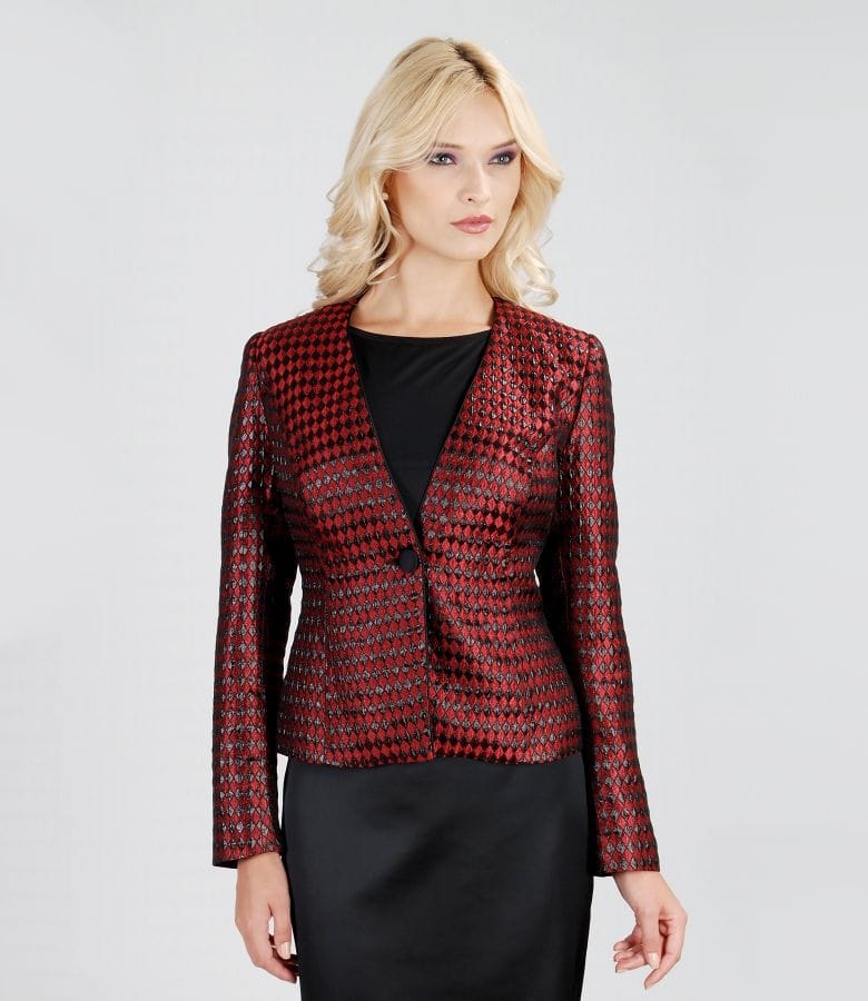 Sacou elegant din brocart si saten elastic grena-negru - YOKKO