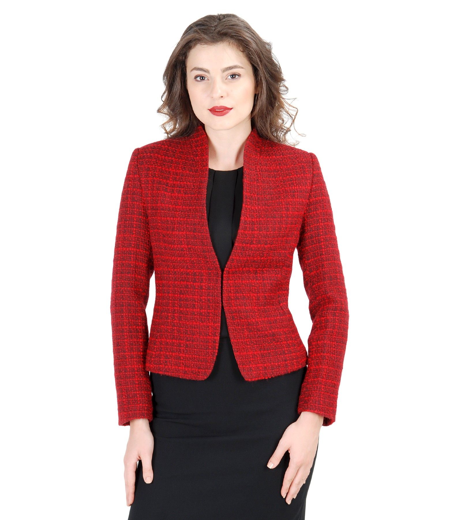 Sacou elegant din bucle multicolor cu lana rosu - YOKKO