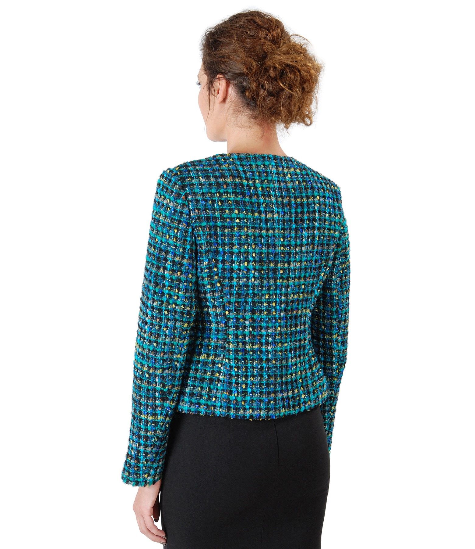 Sacou din bucle multicolor cu lana verde turquoise - YOKKO