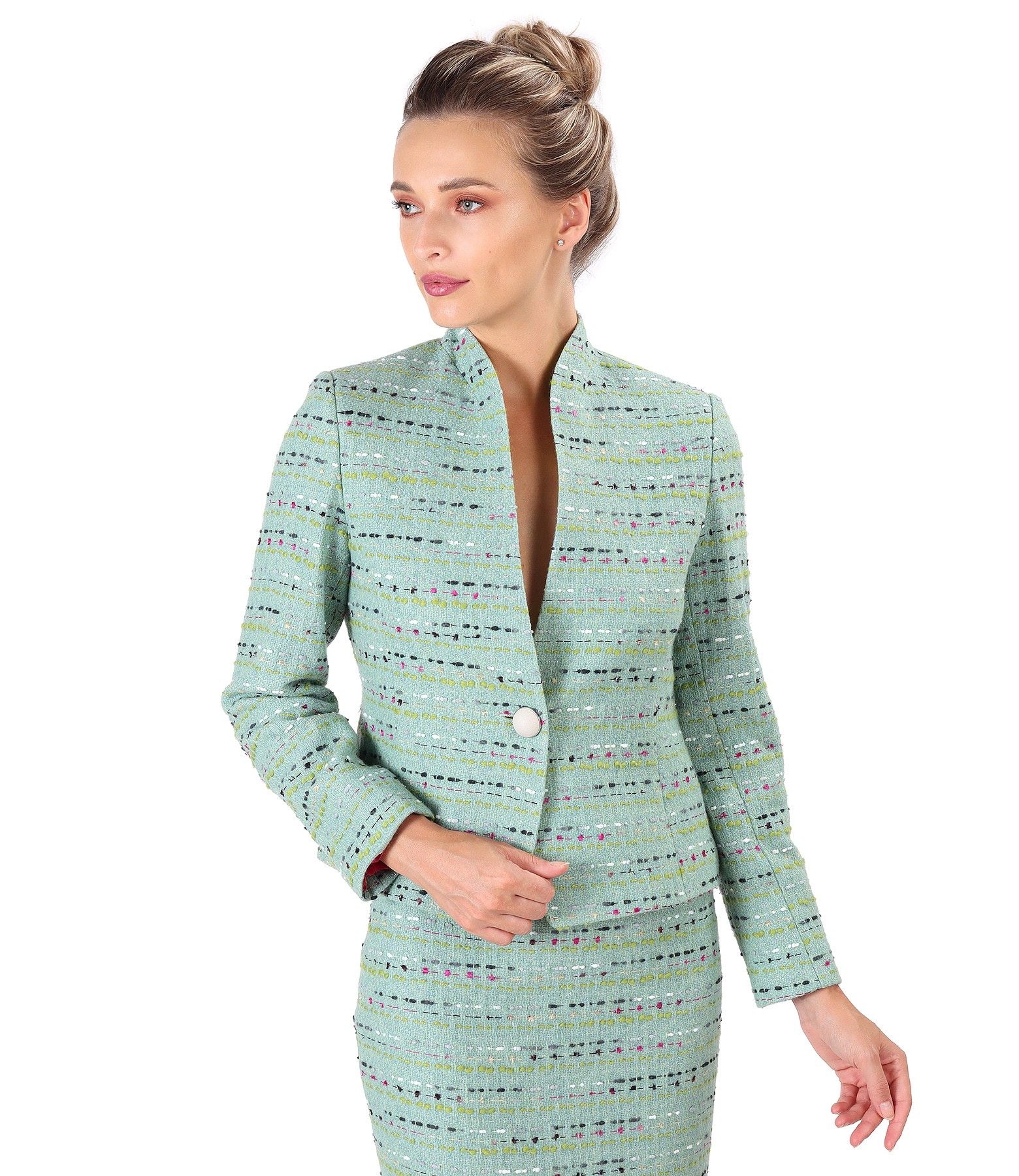 Sacou din bucle multicolor de lana verde praz - YOKKO