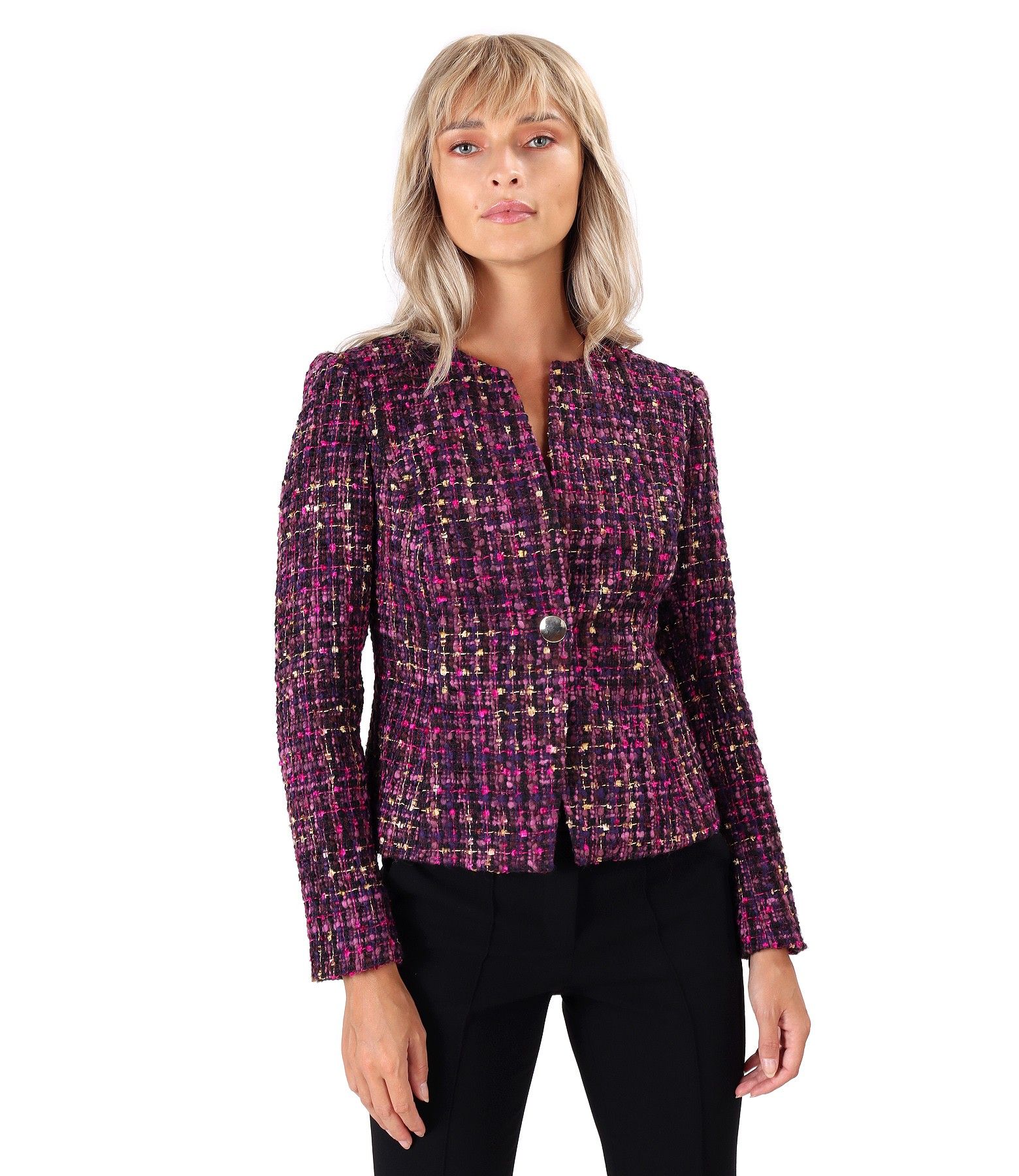 Sacou elegant din bucle multicolor cu lana mov - YOKKO