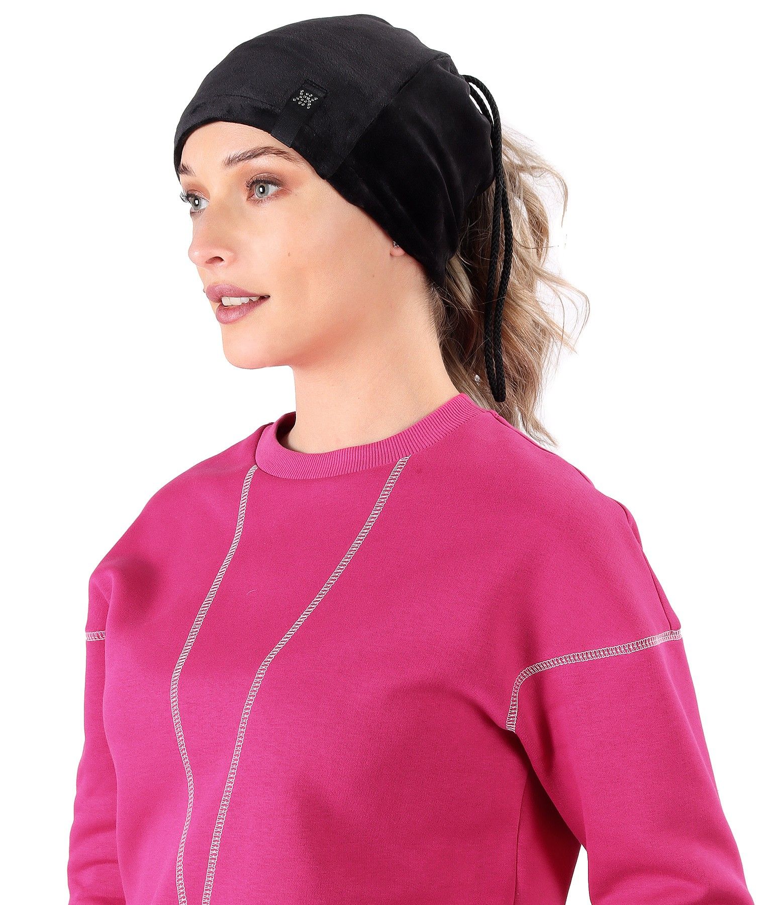 Guler-fes din catifea moale elastica negru - YOKKO