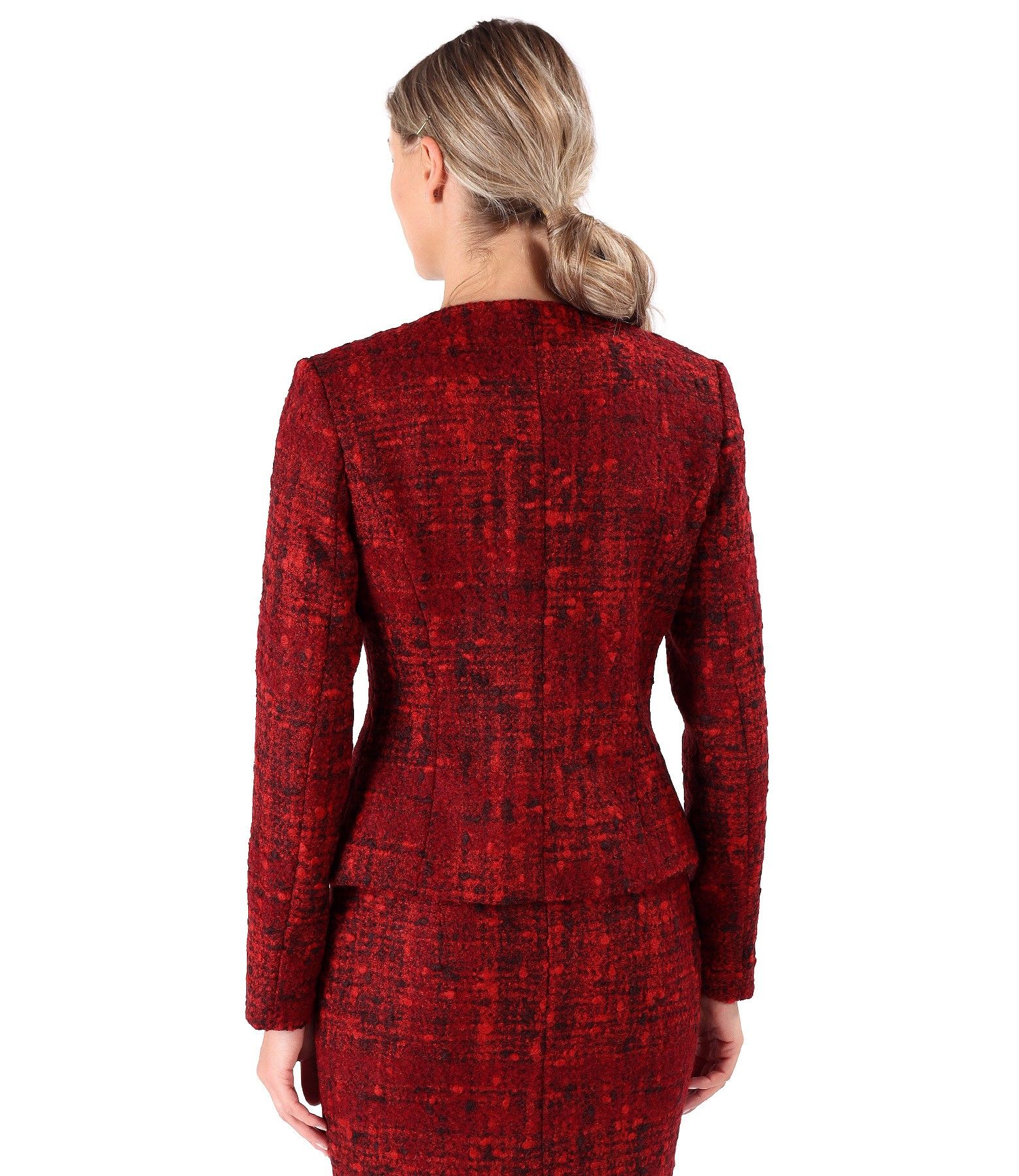 Sacou elegant din bucle multicolor cu lana rosu grena - YOKKO