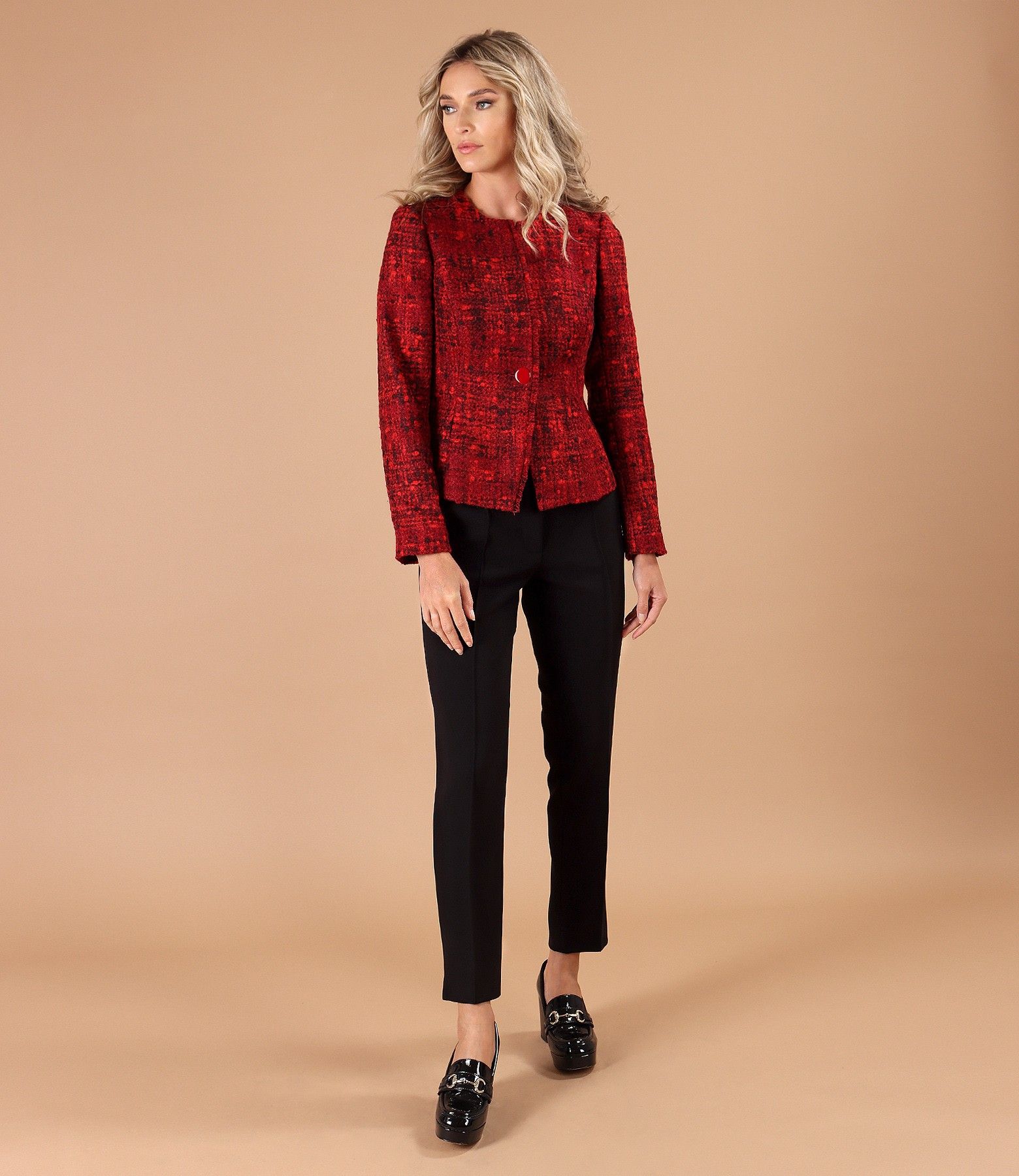 Sacou elegant din bucle multicolor cu lana rosu grena - YOKKO