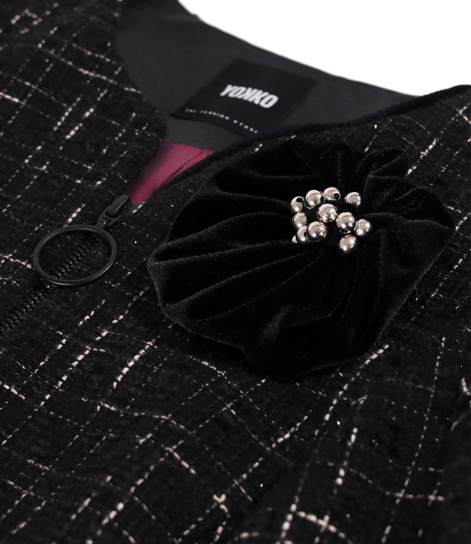 Sacou elegant din bucle cu bumbac si fir metalic negru - YOKKO