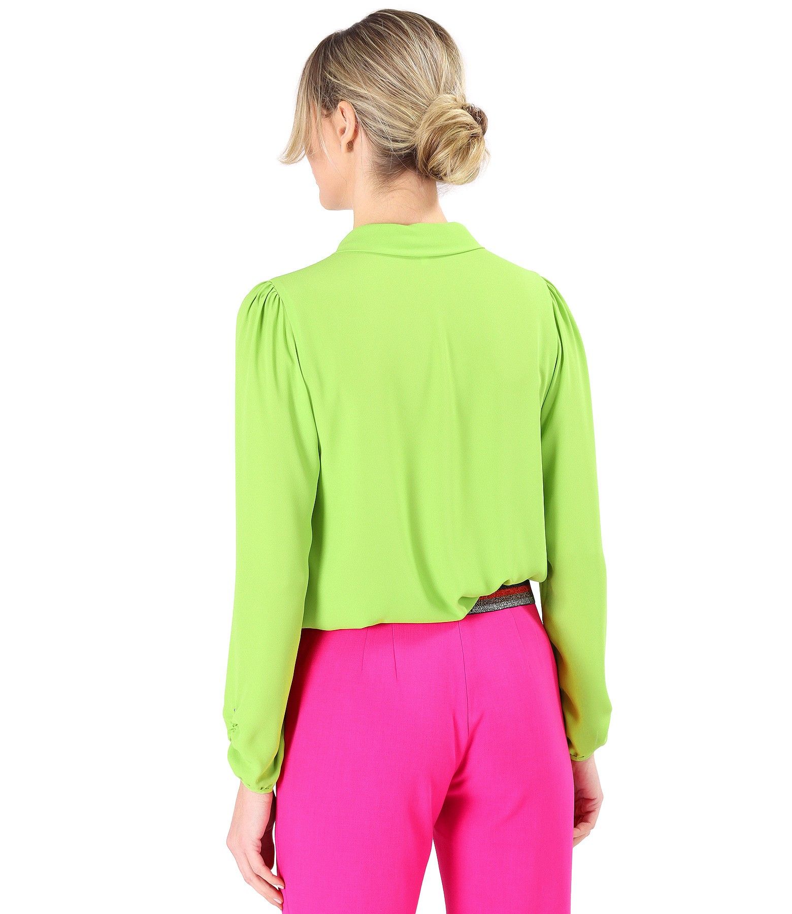 Bluza cu maneci lungi si guler tip esarfa verde neon - YOKKO