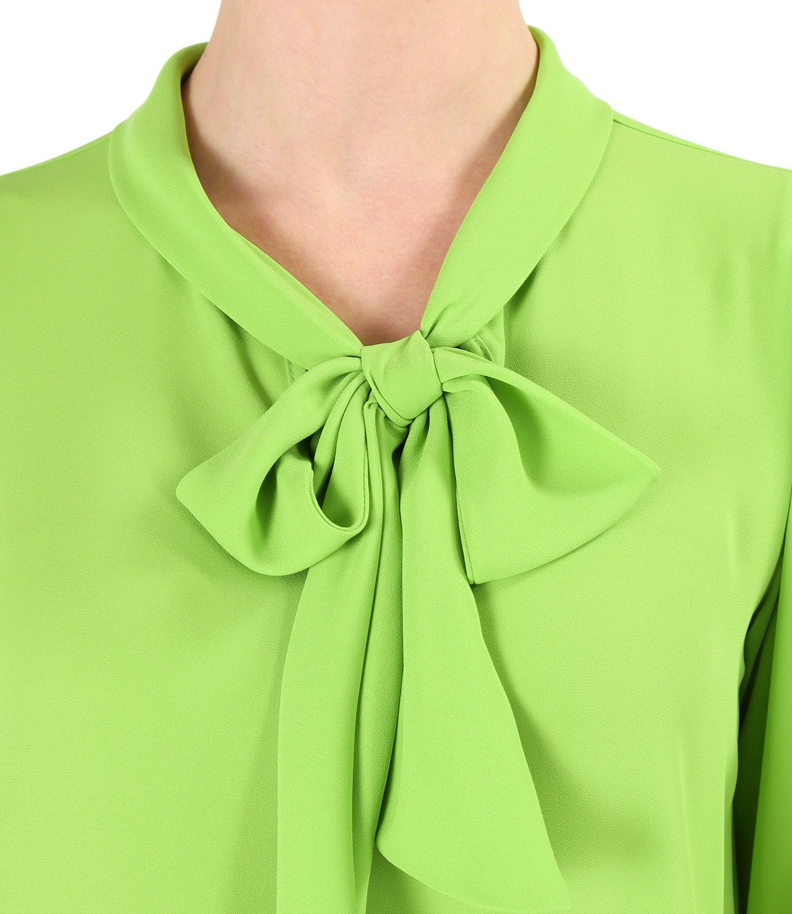Bluza cu maneci lungi si guler tip esarfa verde neon - YOKKO
