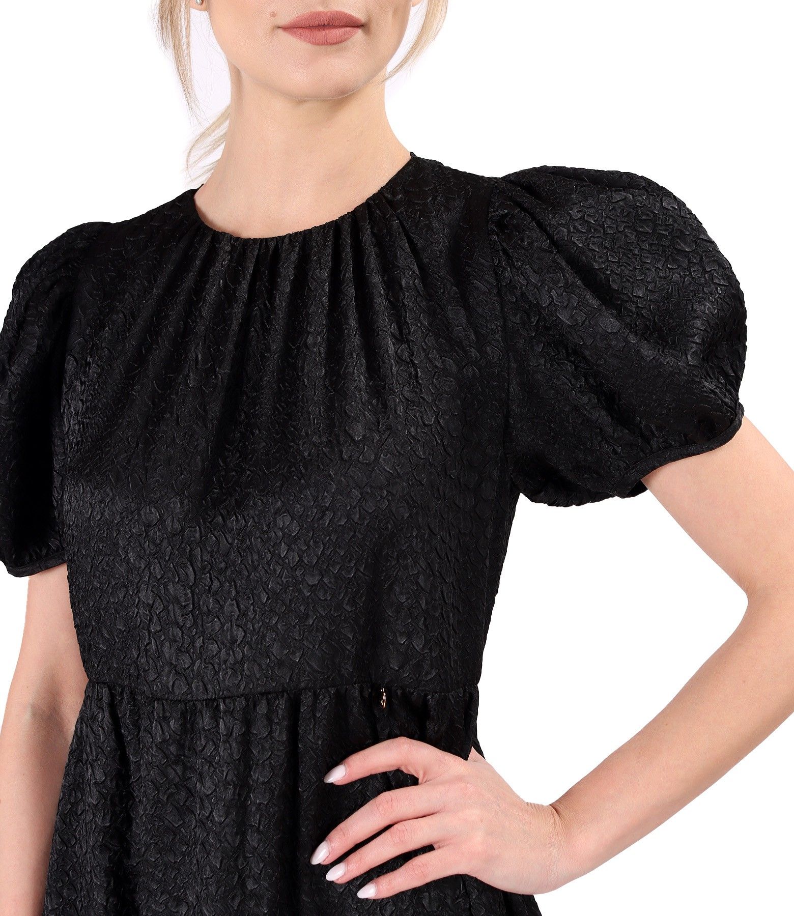 Rochie lunga cu volane asimetrice negru - YOKKO