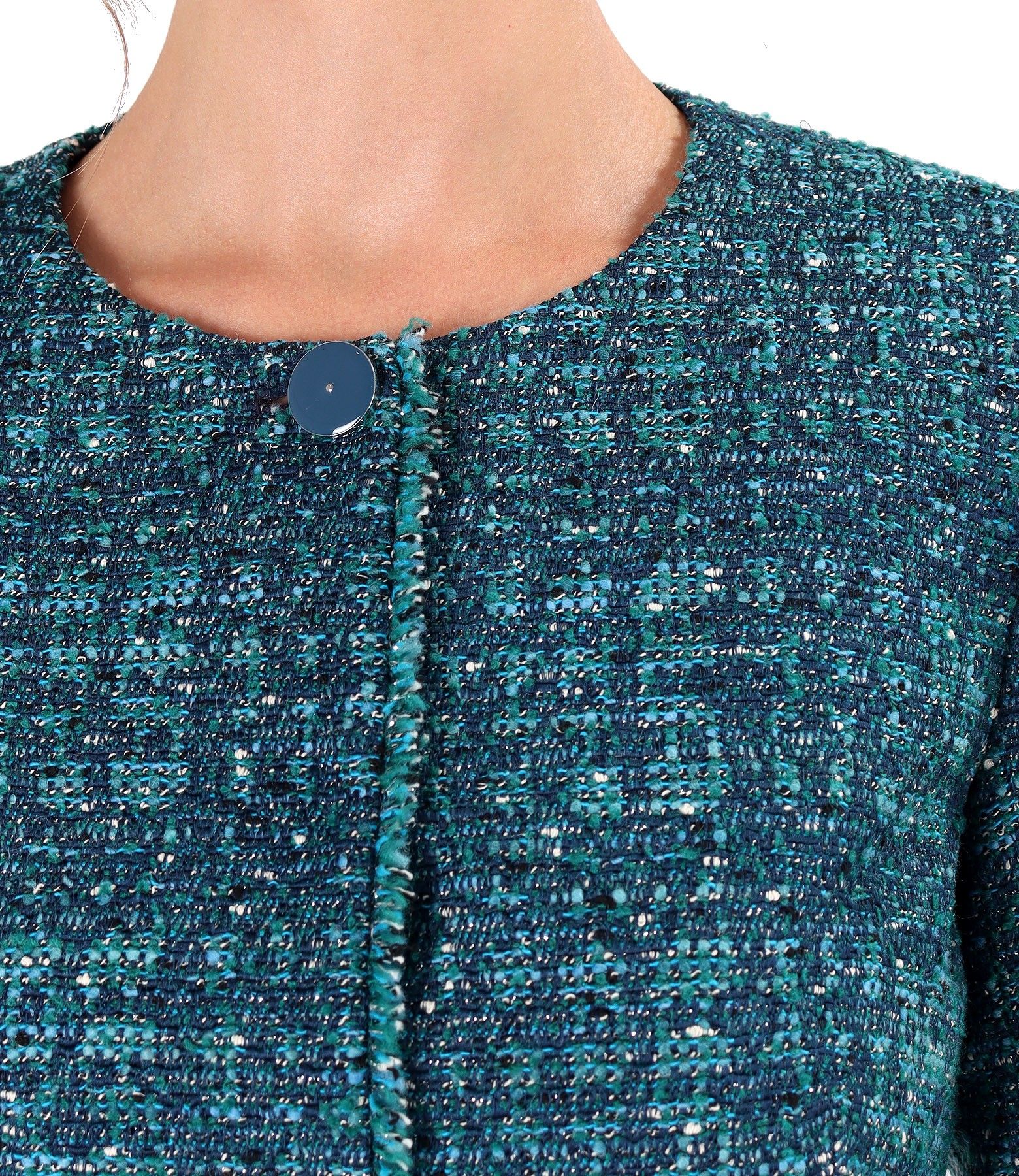 Sacou elegant din bucle cu lana si fir de lurex bleumarin - YOKKO