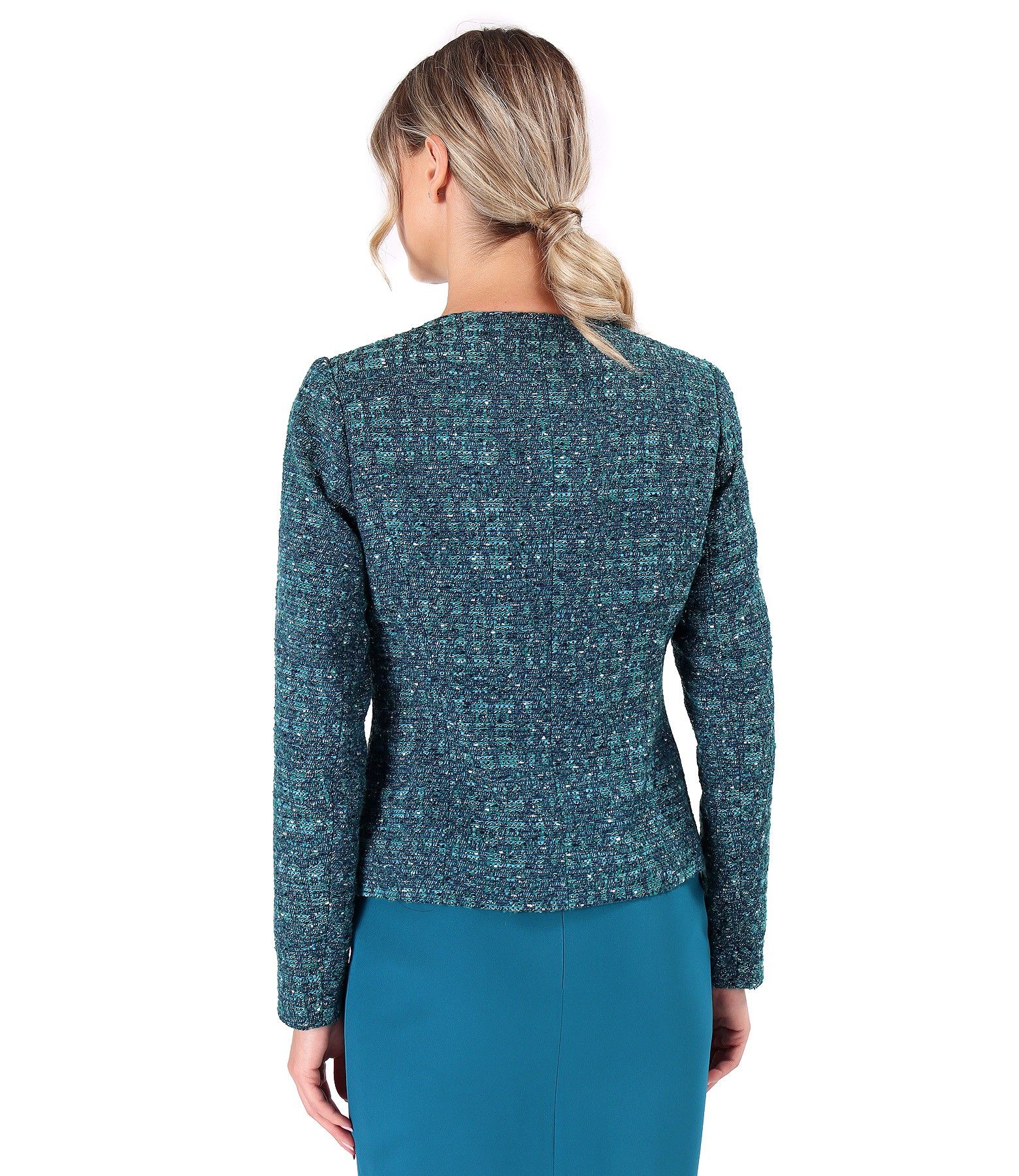 Sacou elegant din bucle cu lana si fir de lurex bleumarin - YOKKO