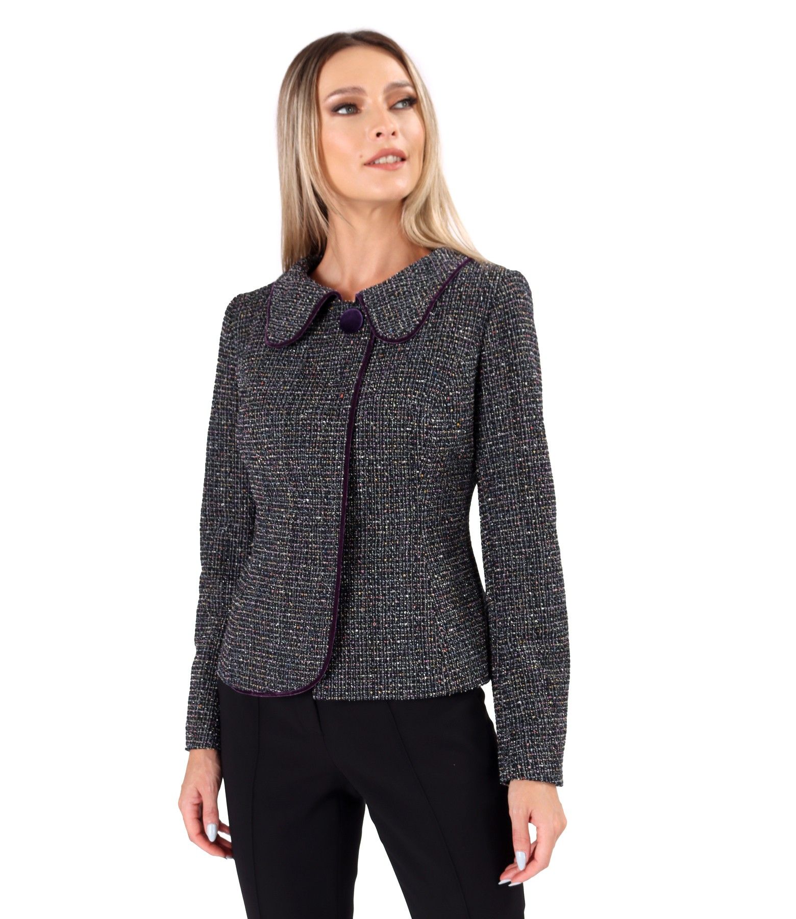 Sacou elegant din bucle multicolor cu viscoza si fir metalic negru - YOKKO