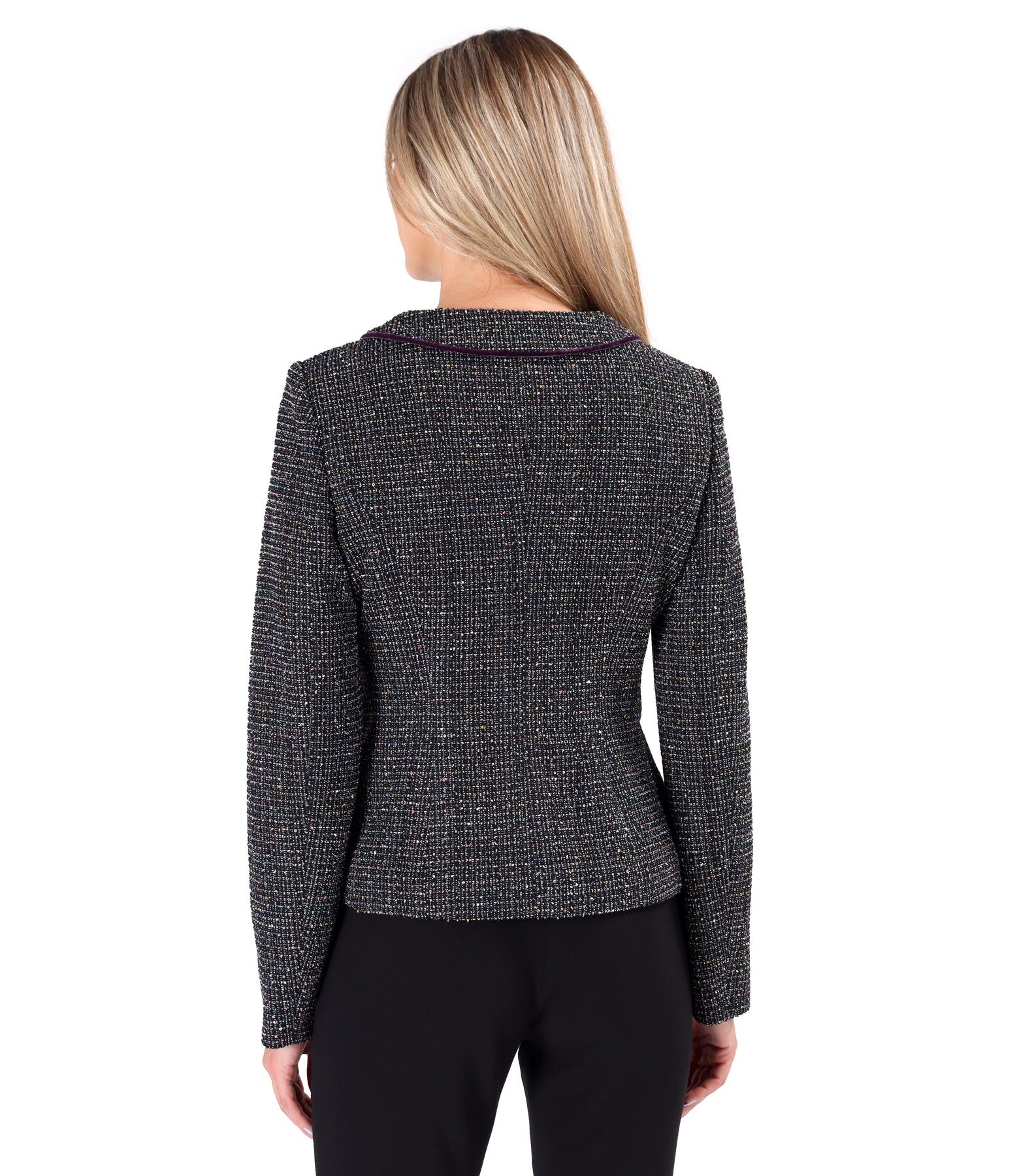 Sacou elegant din bucle multicolor cu viscoza si fir metalic negru - YOKKO