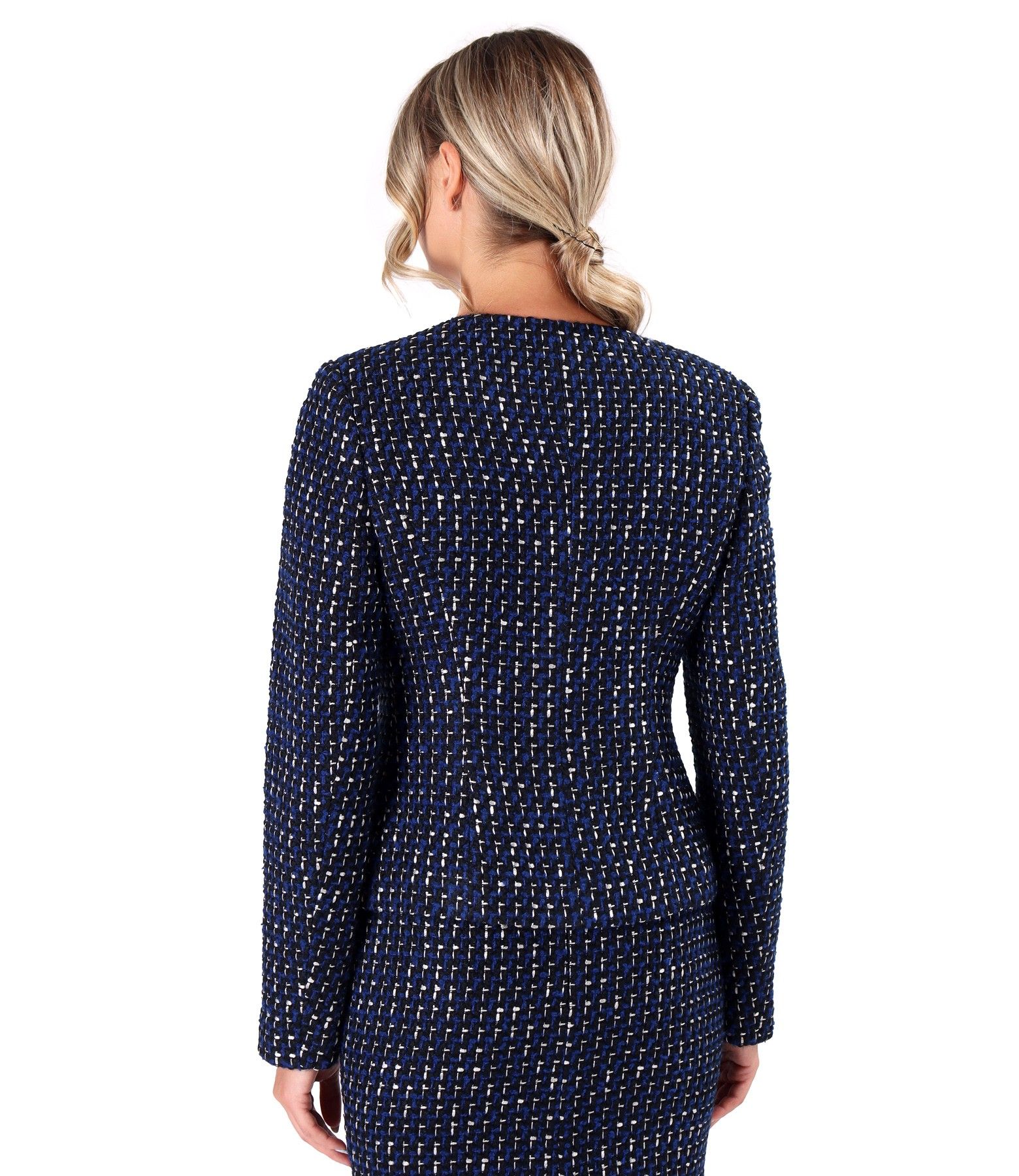 Sacou office din bucle multicolor cu lana si viscoza albastru royal - YOKKO