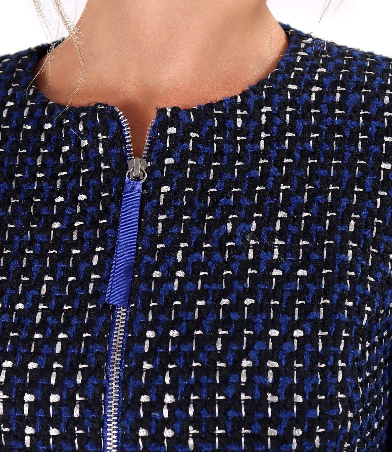 Sacou office din bucle multicolor cu lana si viscoza albastru royal - YOKKO