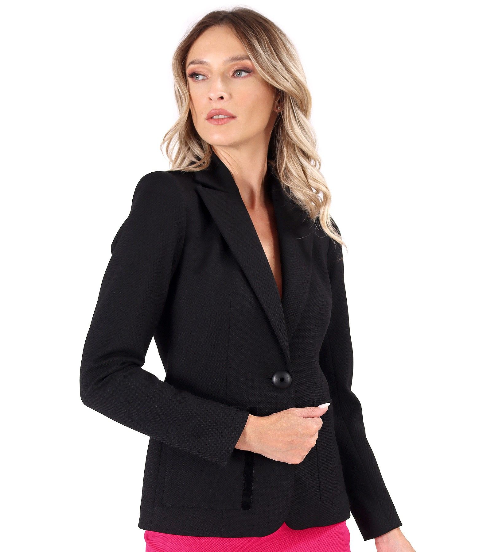 Sacou office din stofa texturata cu viscoza negru - YOKKO