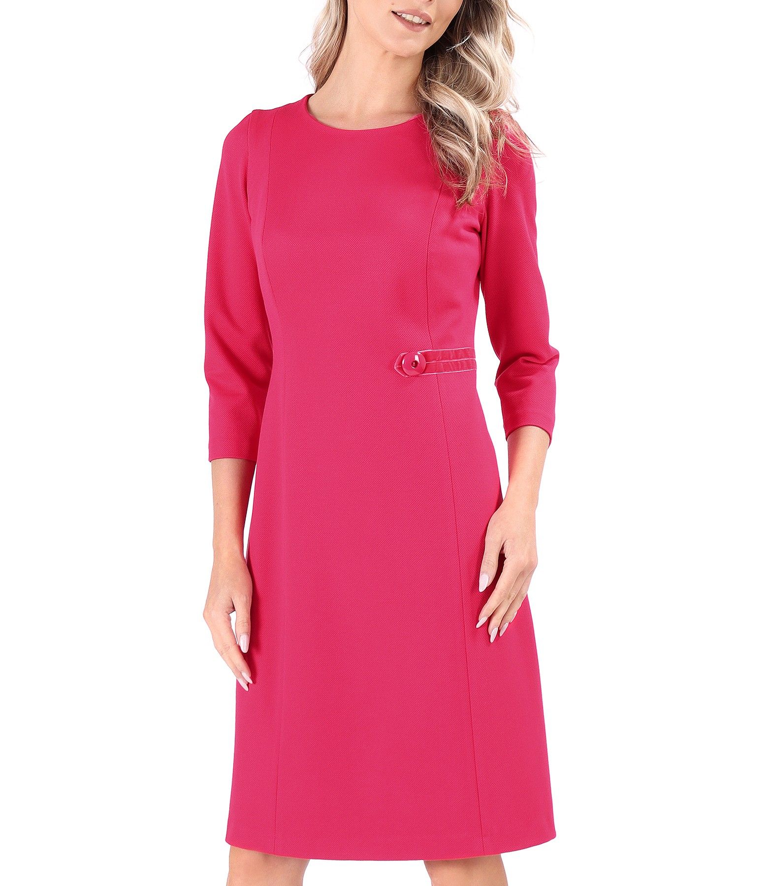 Rochie office evazata din stofa texturata cu viscoza ciclamen - YOKKO