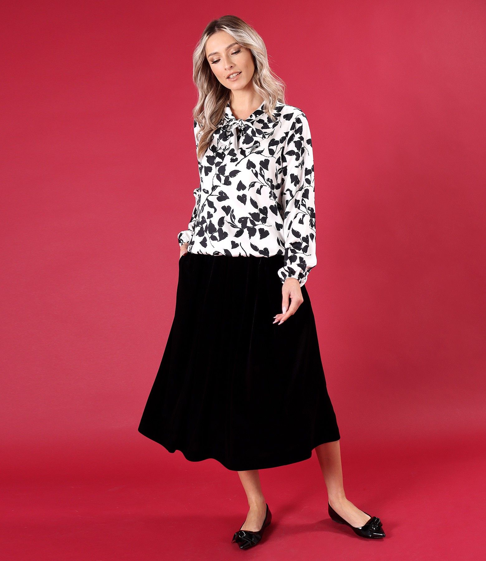 Fusta midi din catifea elastica neagra negru - YOKKO