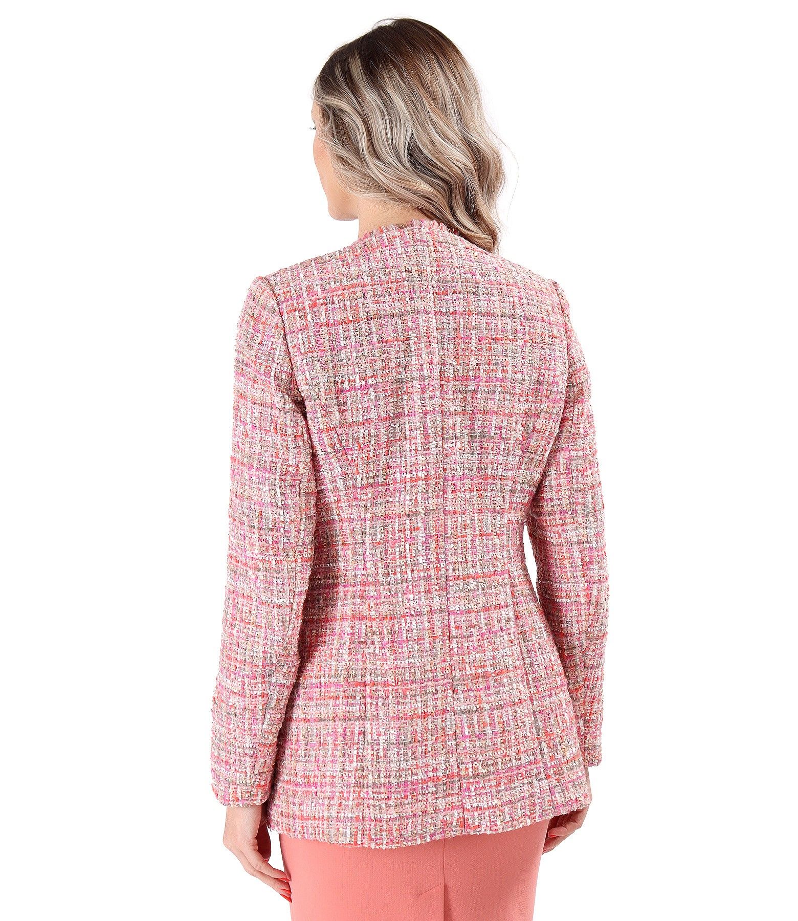 Sacou lung din bucle multicolor cu fir metalic roz - YOKKO