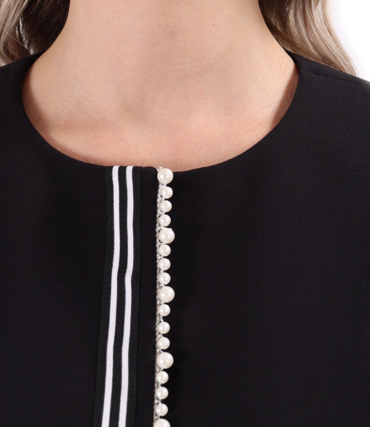 Sacou elegant cu perle decorative pe fata negru - YOKKO