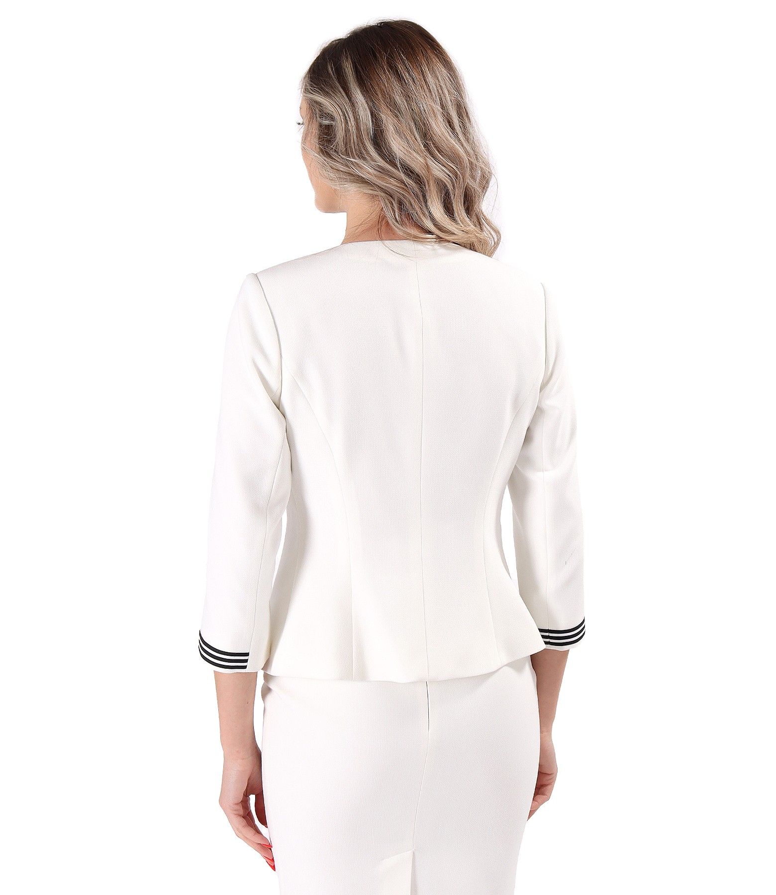 Sacou elegant cu perle decorative pe fata alb-ecru - YOKKO