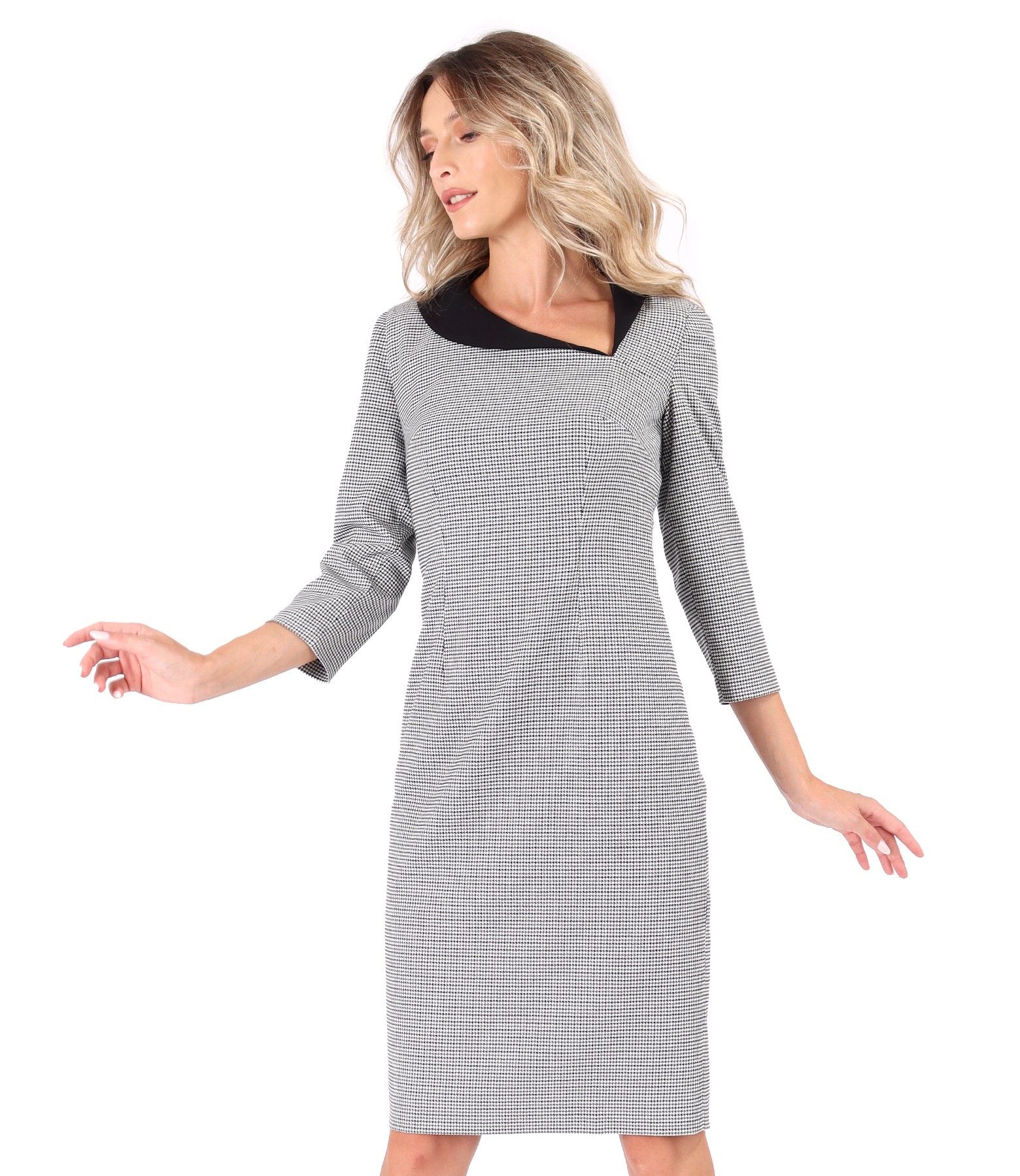 Rochie office din stofa elastica cu viscoza gri - YOKKO