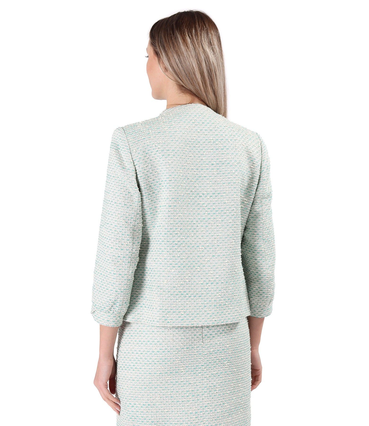 Sacou elegant din bucle de bumbac cu fir metalic turcoaz - YOKKO