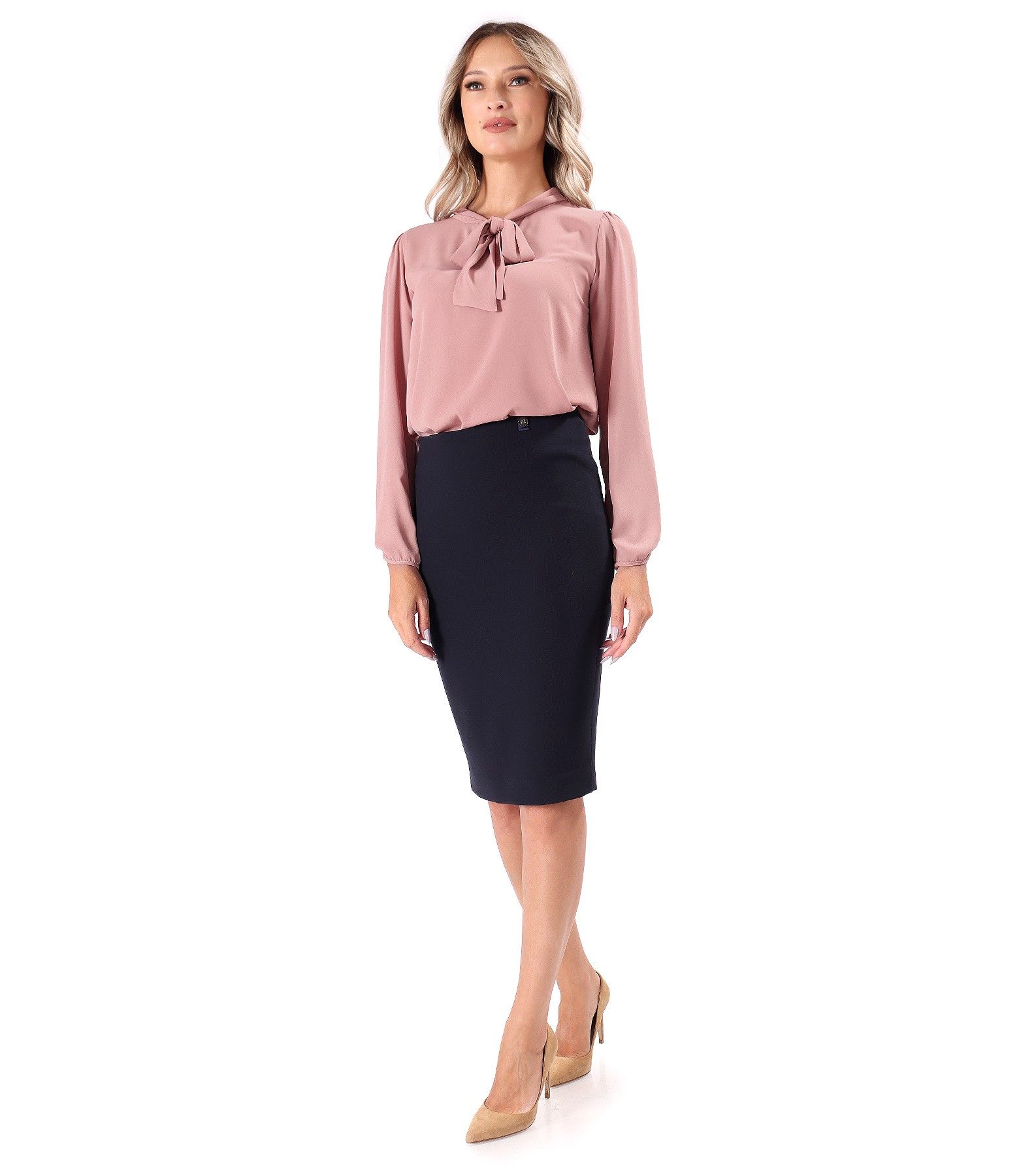 Fusta office din stofa elastica bleumarin inchis - YOKKO