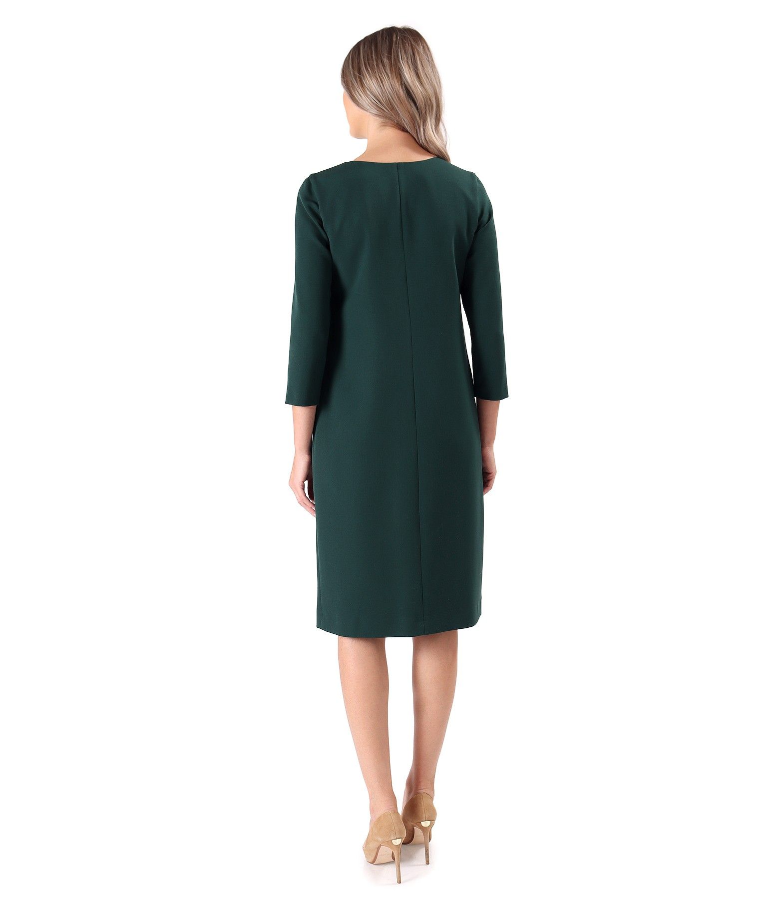 Rochie eleganta din stofa elastica cu fermoar auriu verde pin - YOKKO