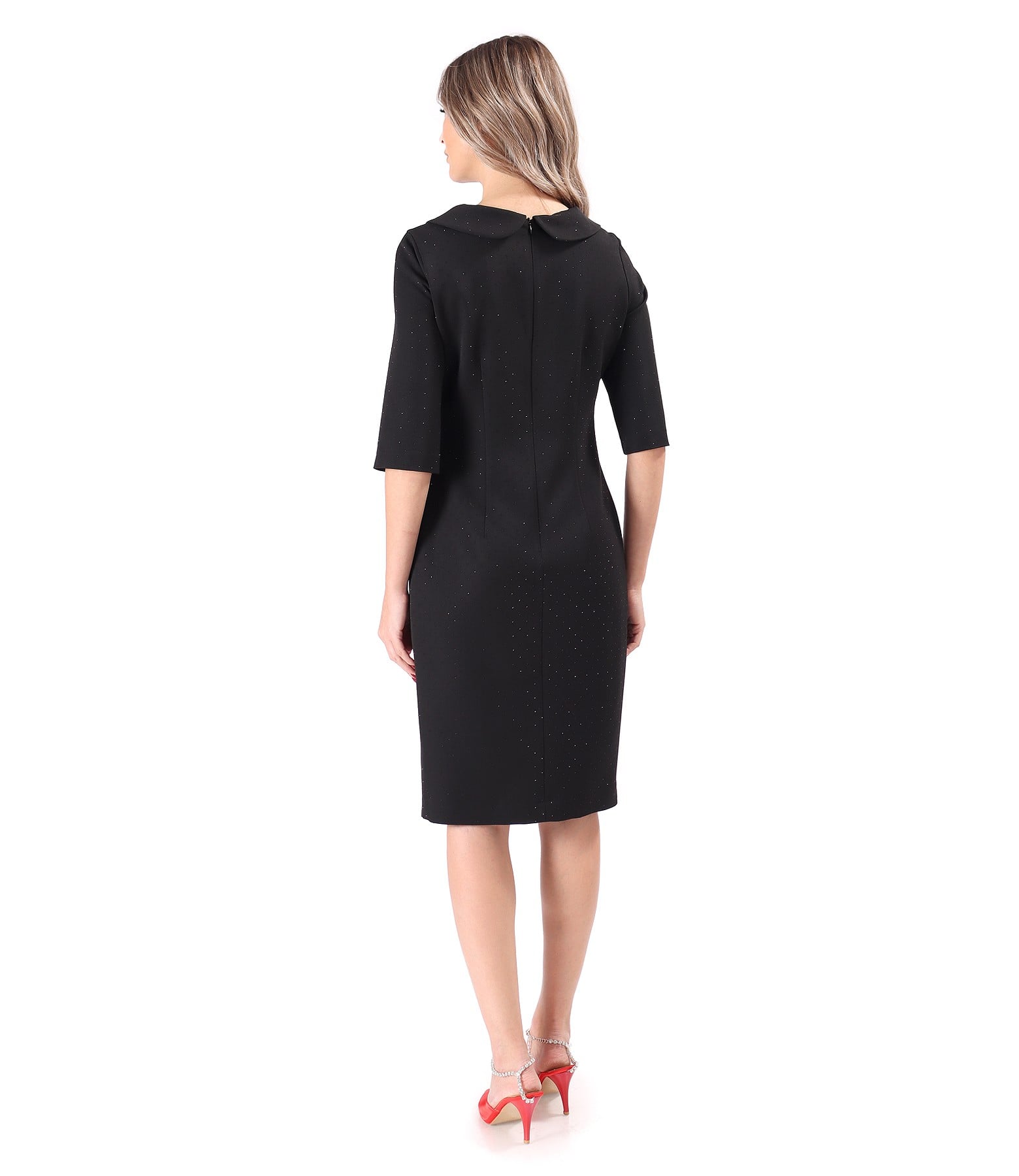 Rochie eleganta din stofa cu aplicatii stralucitoare negru - YOKKO