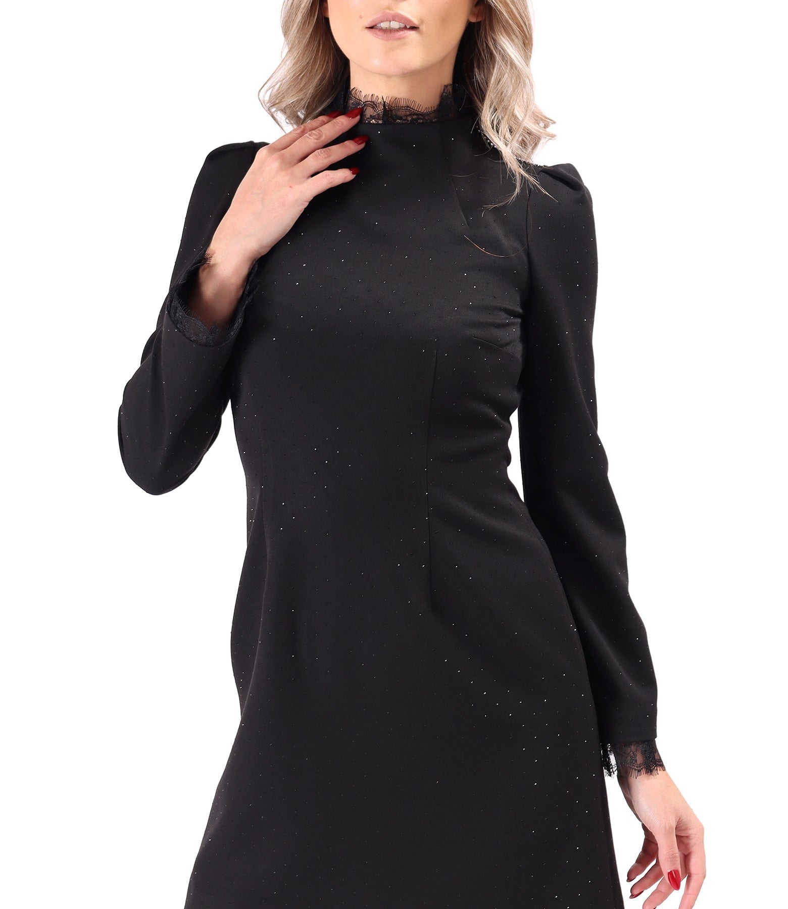 Rochie scurta de cocktail din stofa cu aplicatii stralucitoare negru ...