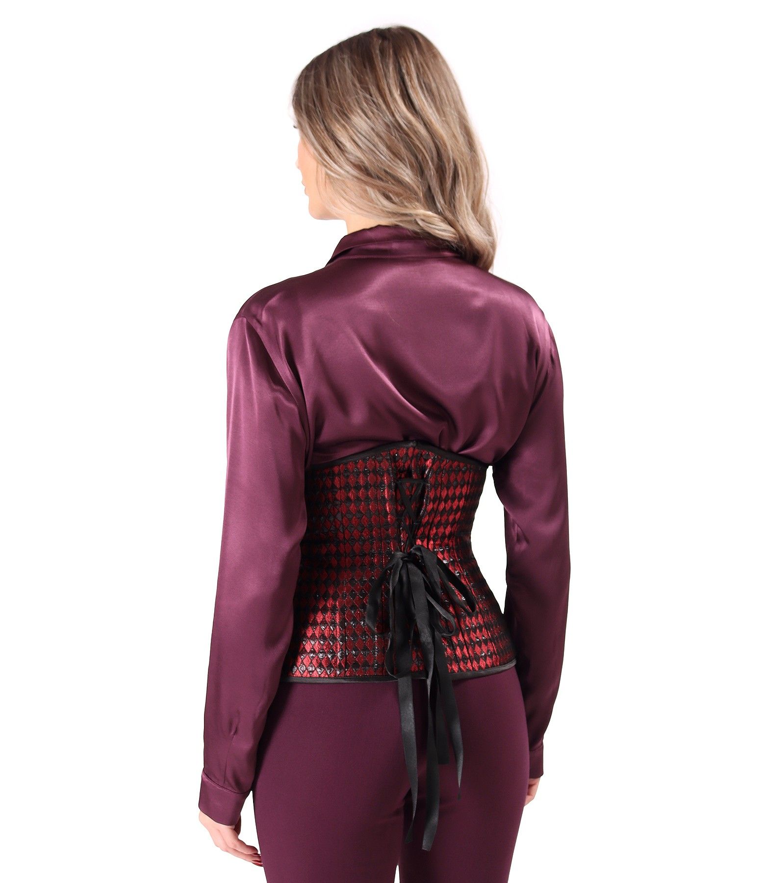 Corset centura elegant de seara cu nasturi si reglaj spate rosu grena ...