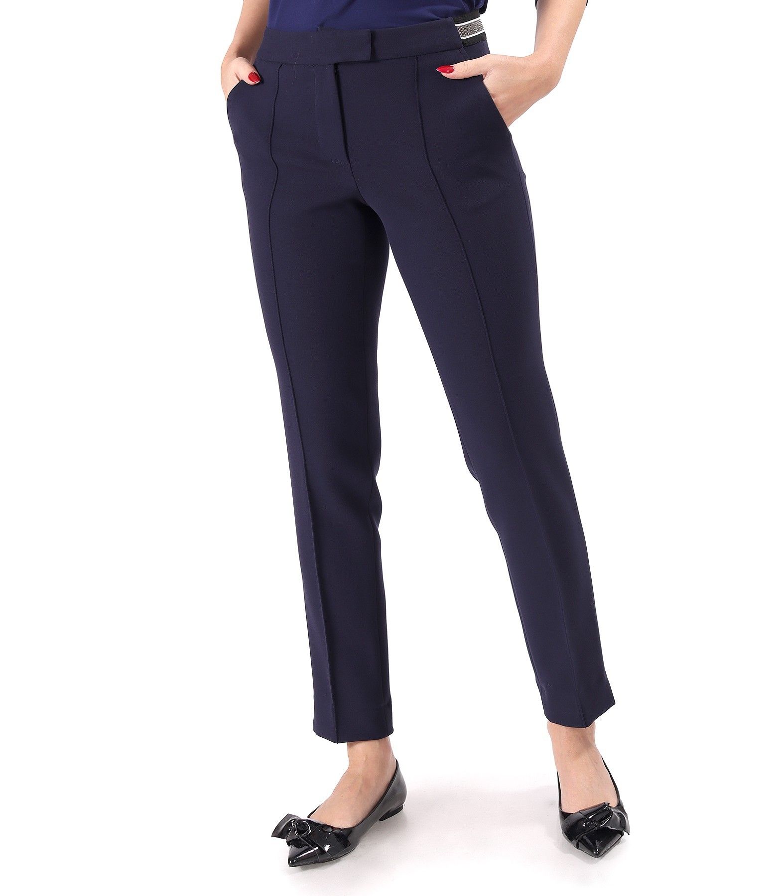 Pantaloni pana din stofa elastica cu viscoza bleumarin - YOKKO