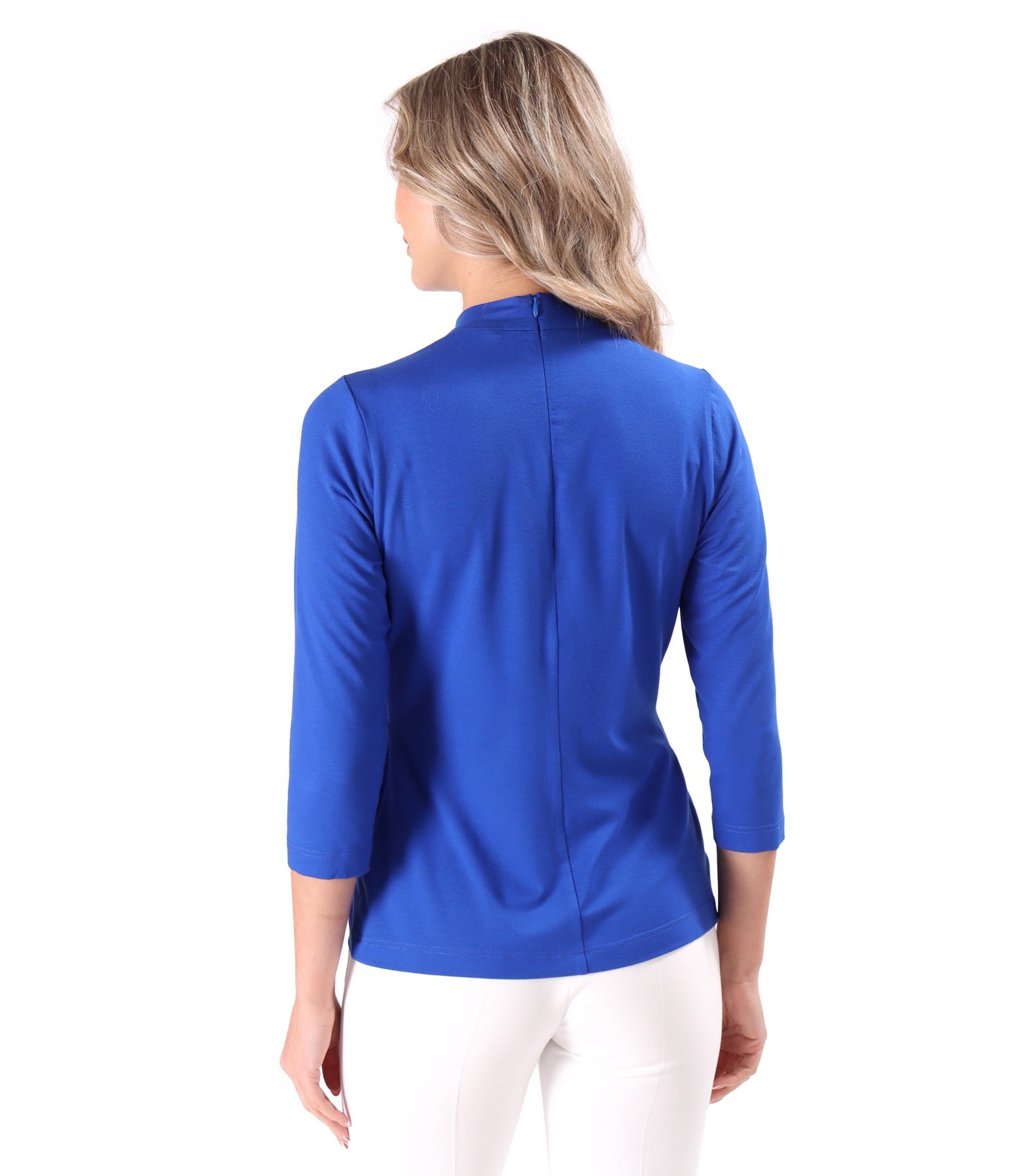 Bluza eleganta din jerse incretita la decolteu albastru royal - YOKKO