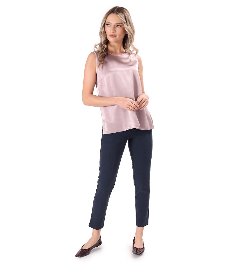 Tinuta eleganta cu bluza din satin de viscoza si pantaloni pana - YOKKO