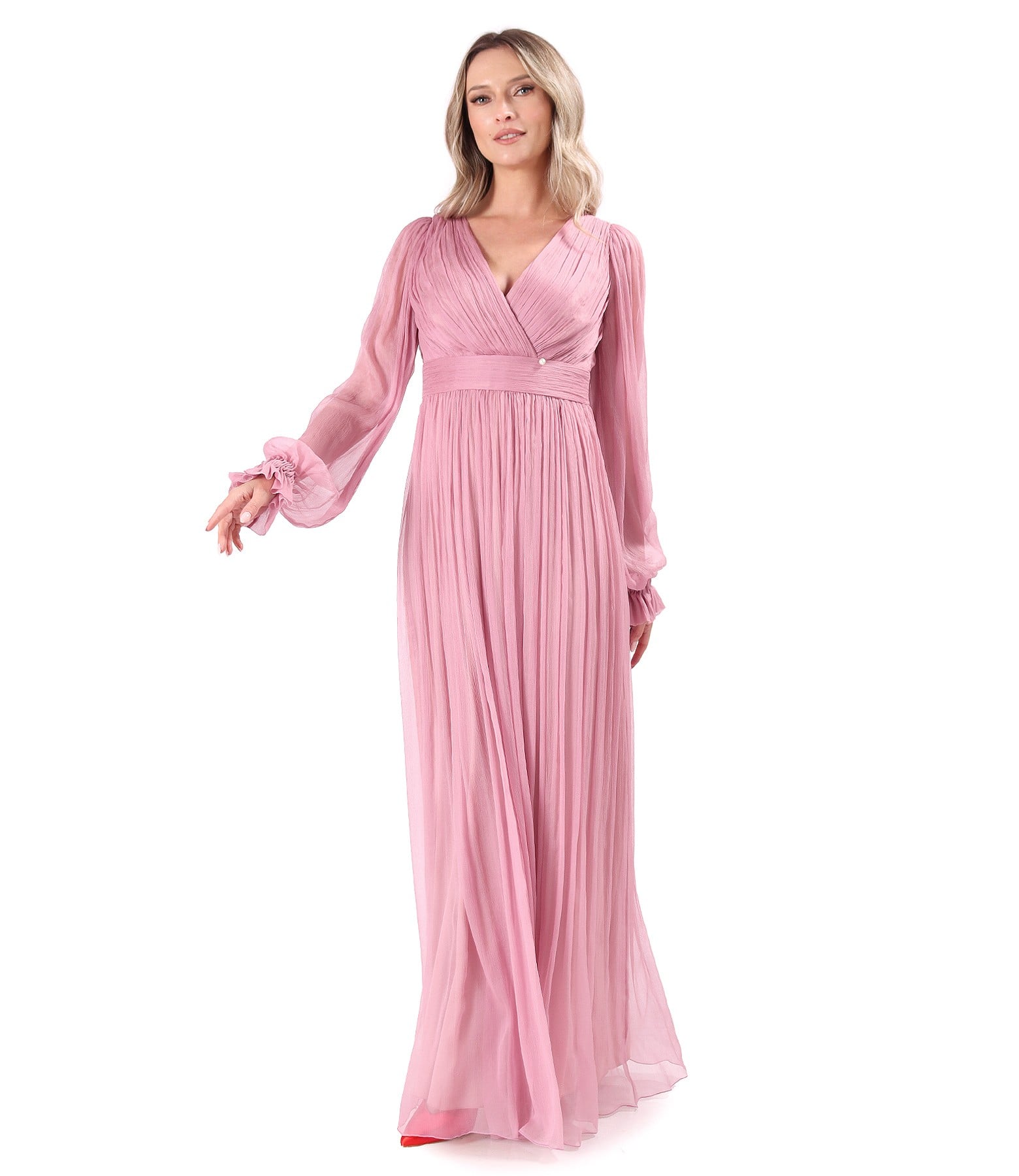 Rochie lunga din voal de matase naturala roz - YOKKO