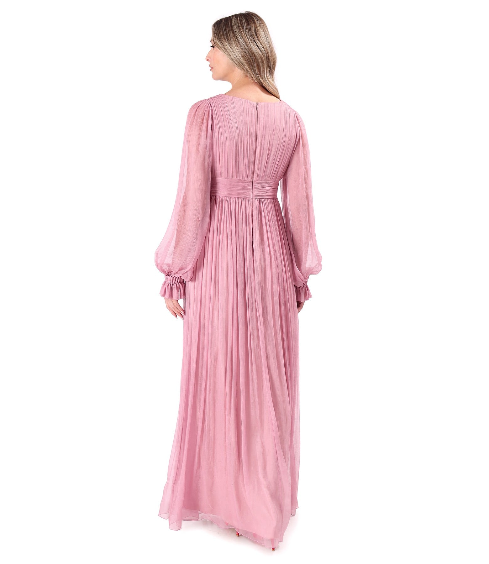 Rochie lunga din voal de matase naturala roz - YOKKO