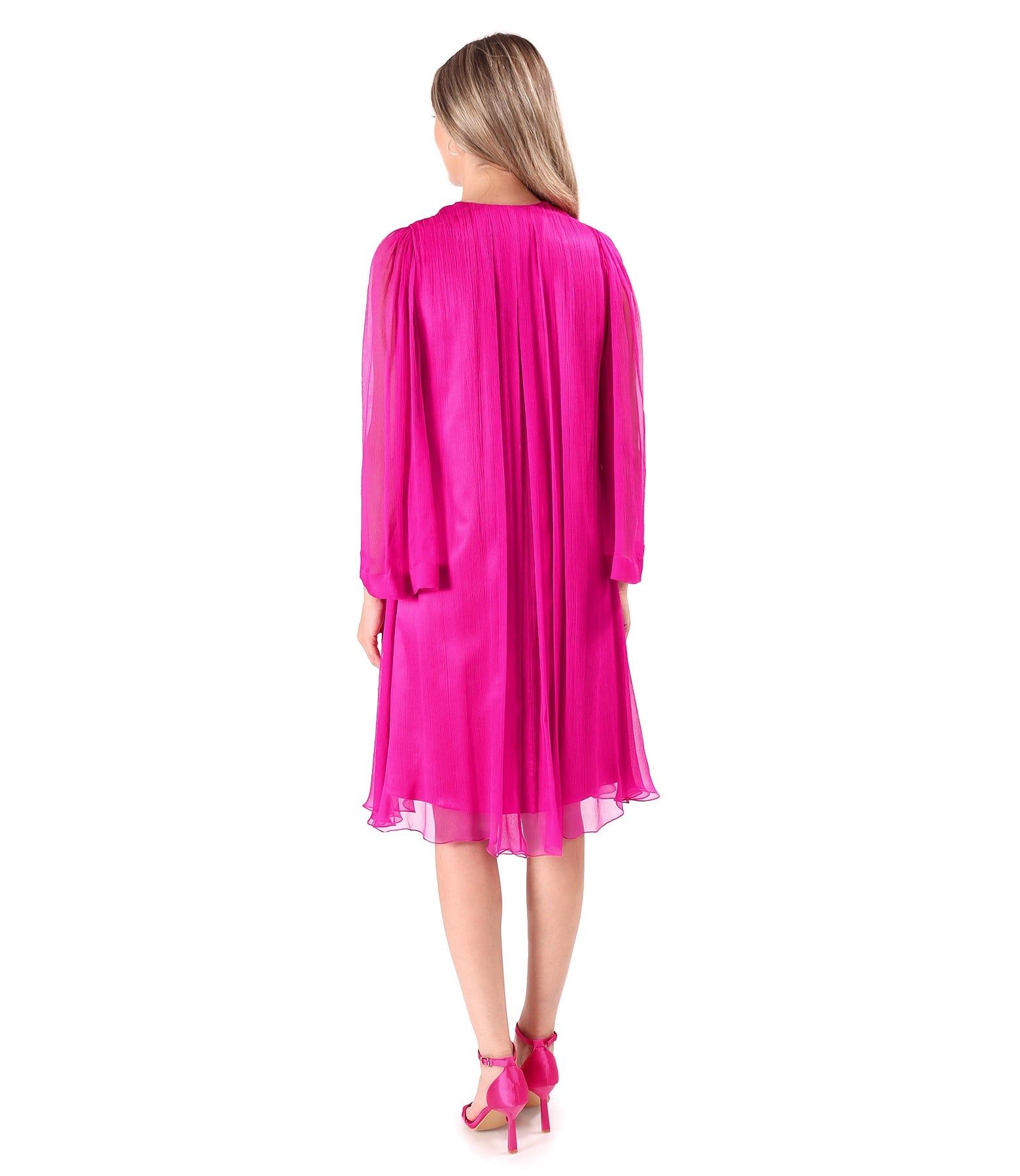 Rochie de seara din voal de matase naturala roz fuchsia - YOKKO