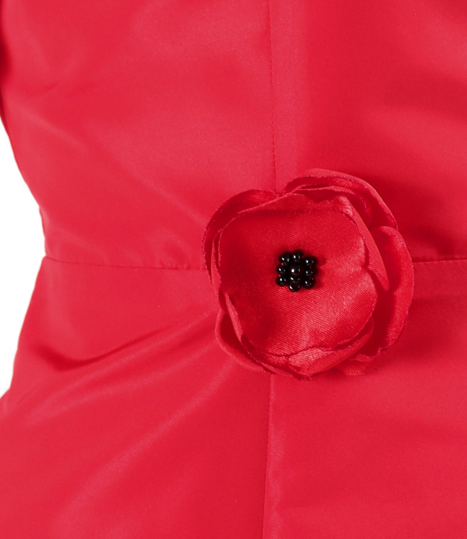 Rochie evazata din tafta cu floare in talie rosu - YOKKO