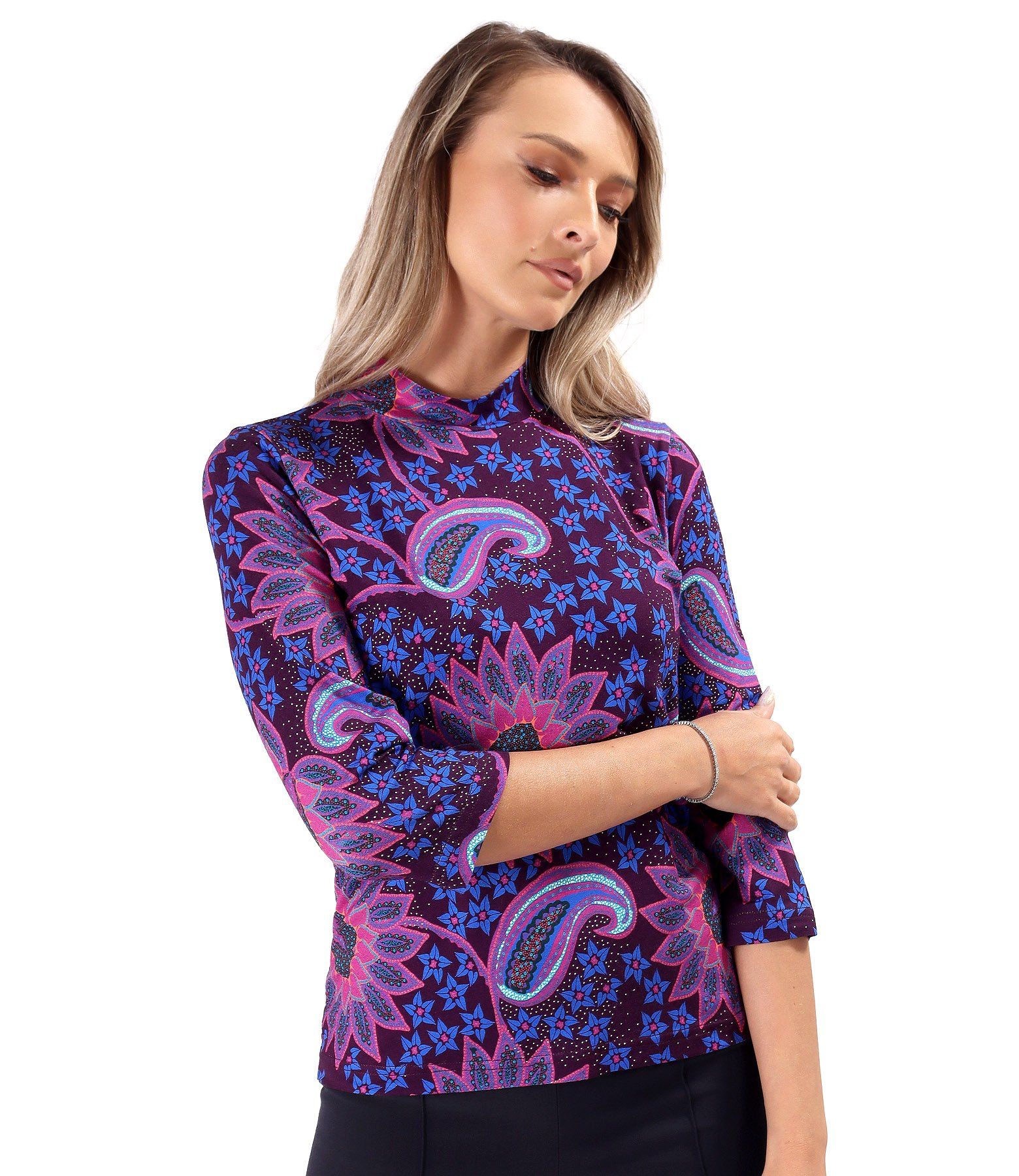 Helanca din jerse elastic imprimat cu motive paisley ciclamen - YOKKO