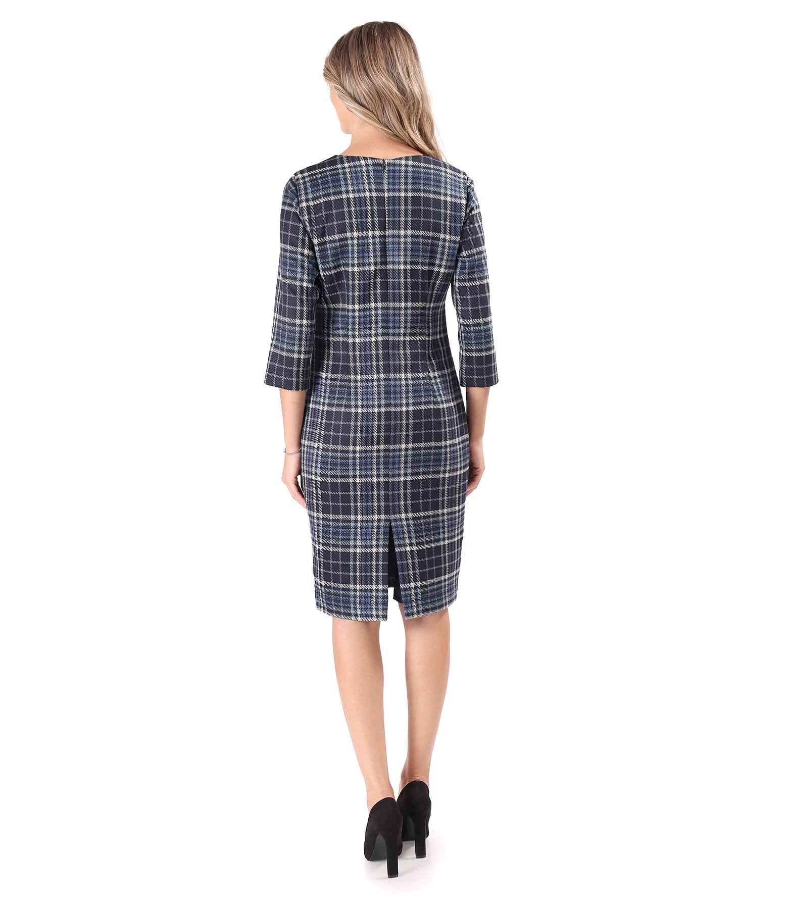 Rochie eleganta in carouri multicolore bleumarin - YOKKO