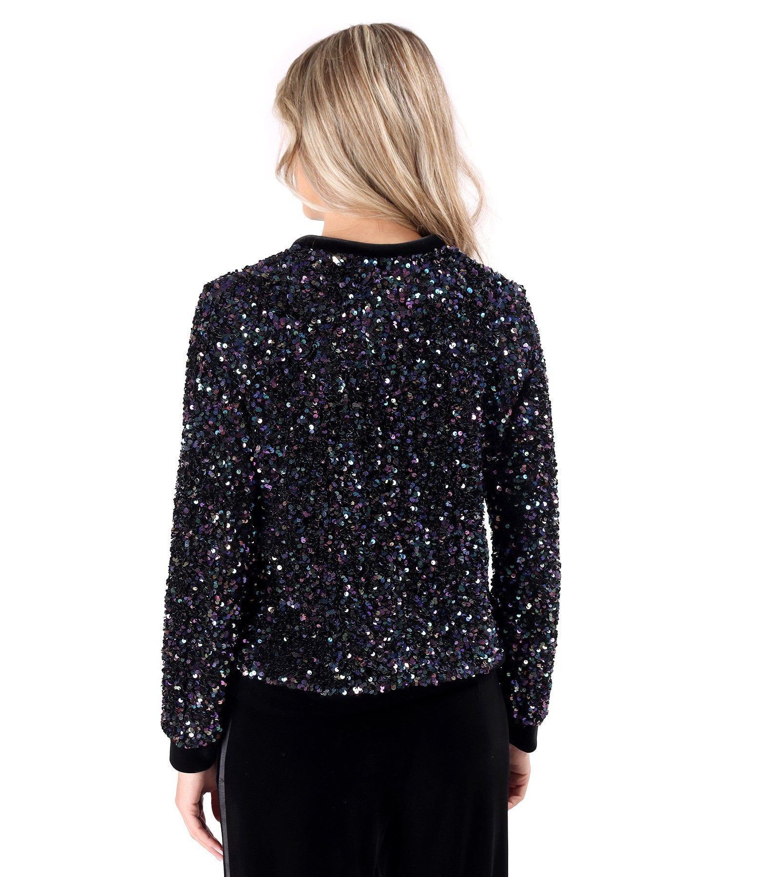 Bluza din paiete multicolore pe suport de catifea cu fermoar pe fata ...