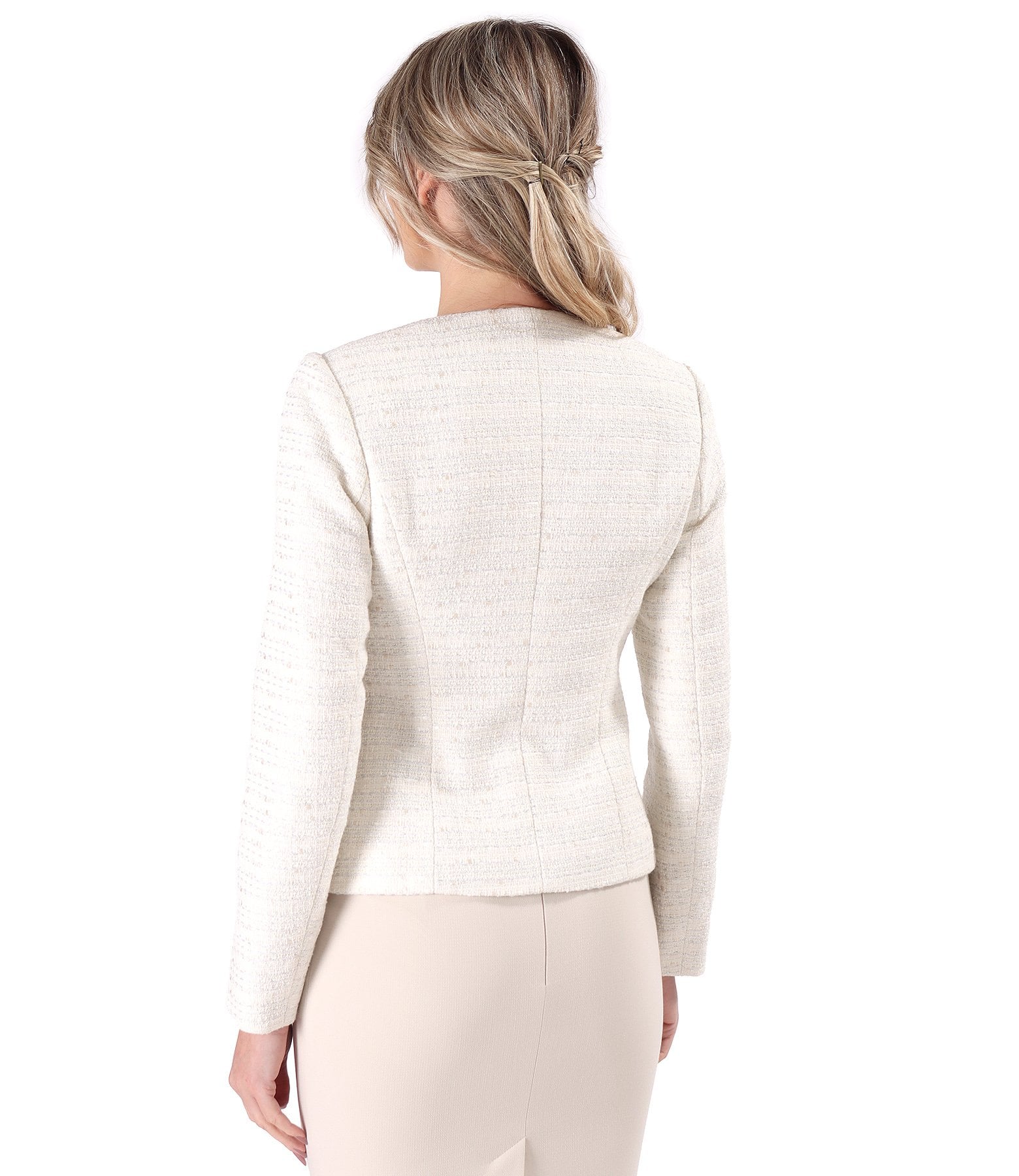 Sacou elegant din bucle cu bumbac si fir argintiu alb-ecru - YOKKO