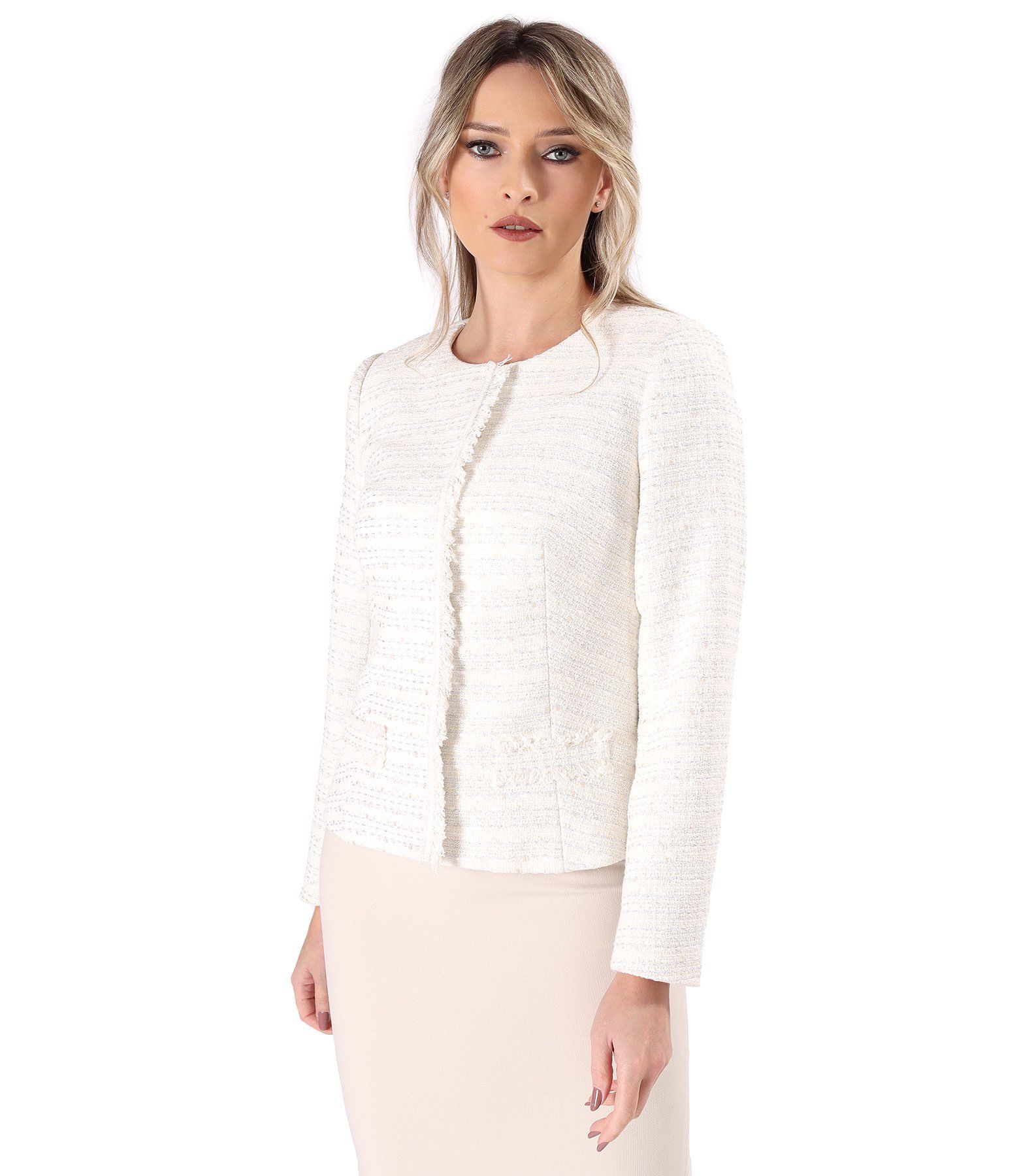 Sacou elegant din bucle cu bumbac si fir argintiu alb-ecru - YOKKO